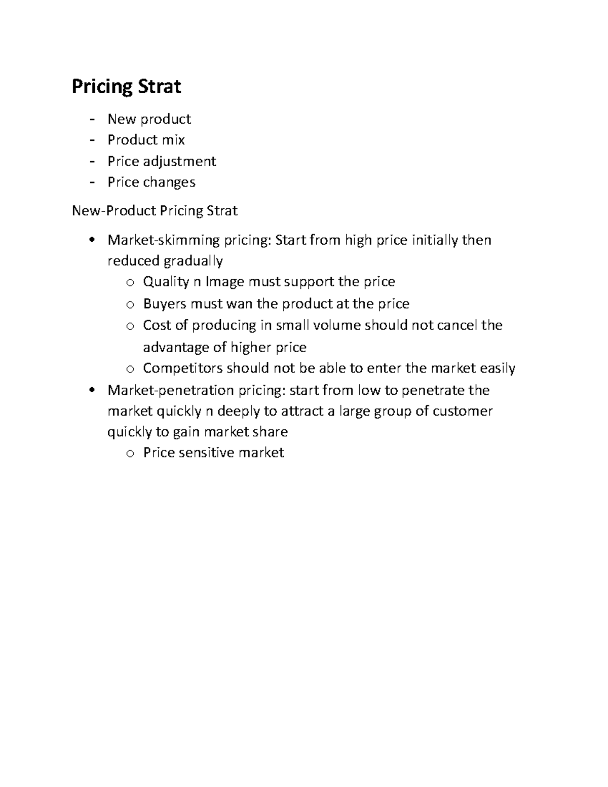 Pricing Strategies - Pricing Strat New product Product mix Price ...