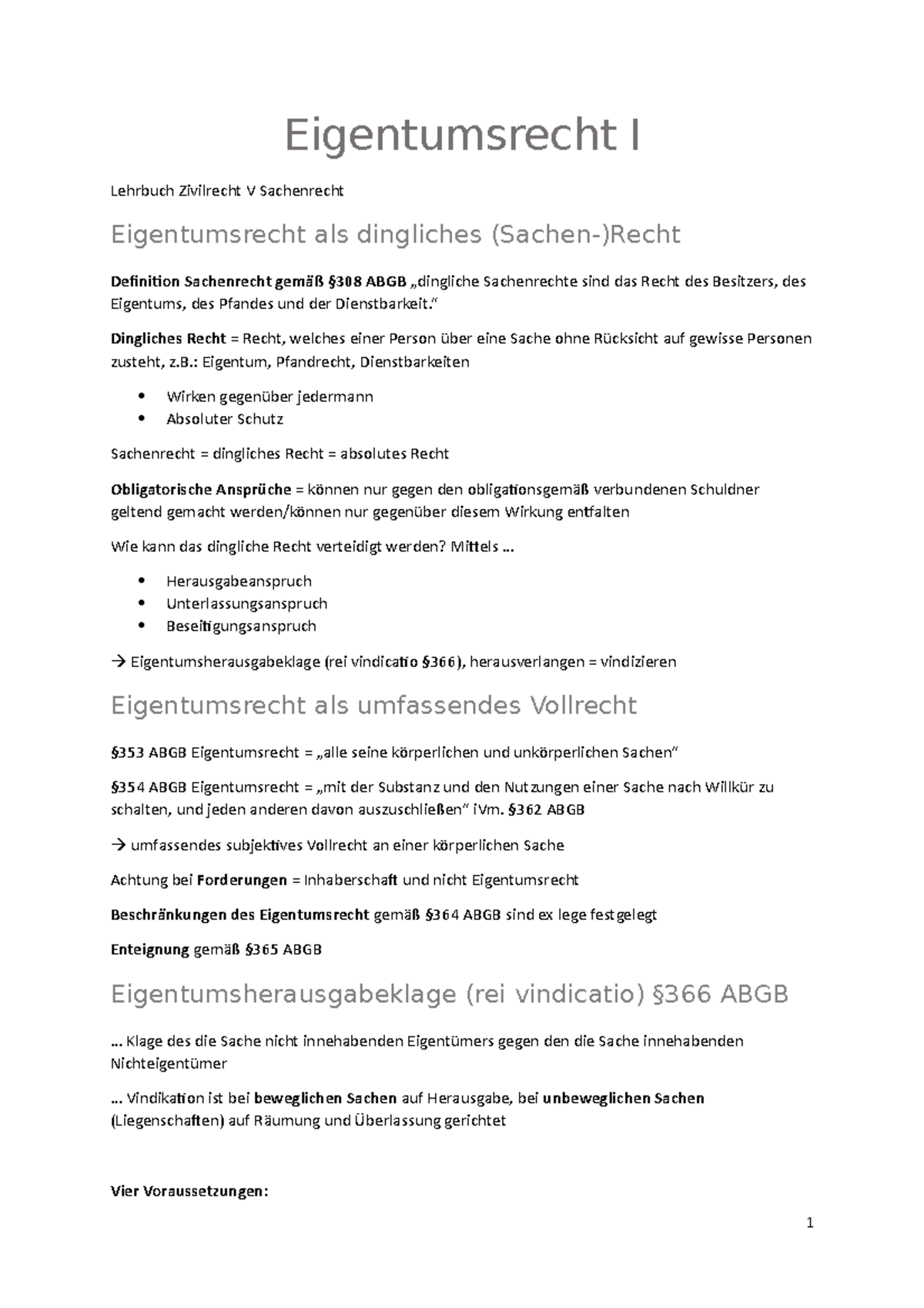 ZFG Eigentumsrecht Passivlegitimation Aktivlegitimation ...