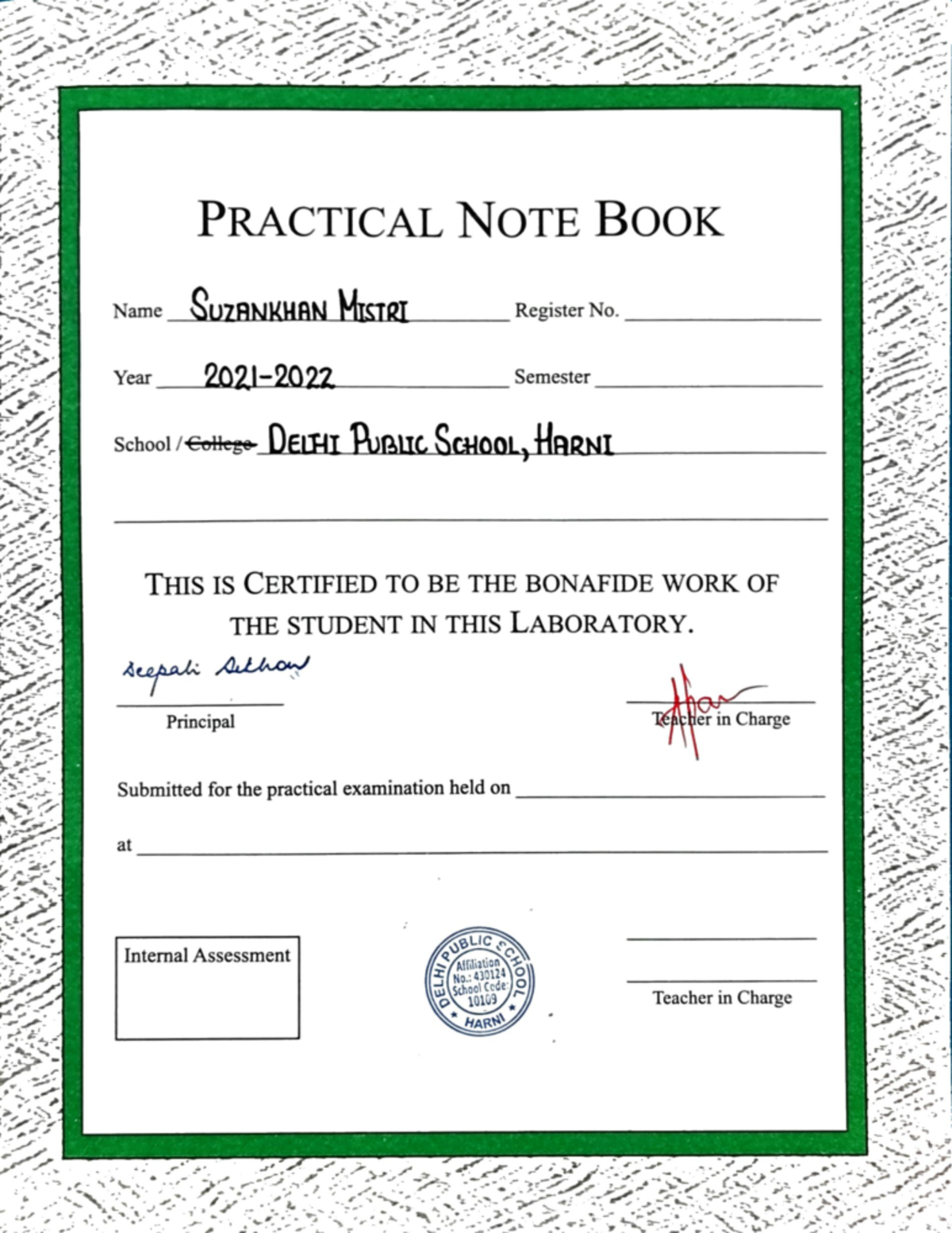 Document from Rishiraj Bose - PRACTICAL NOTE BOOK Name SUZANKHAN MISTRI ...