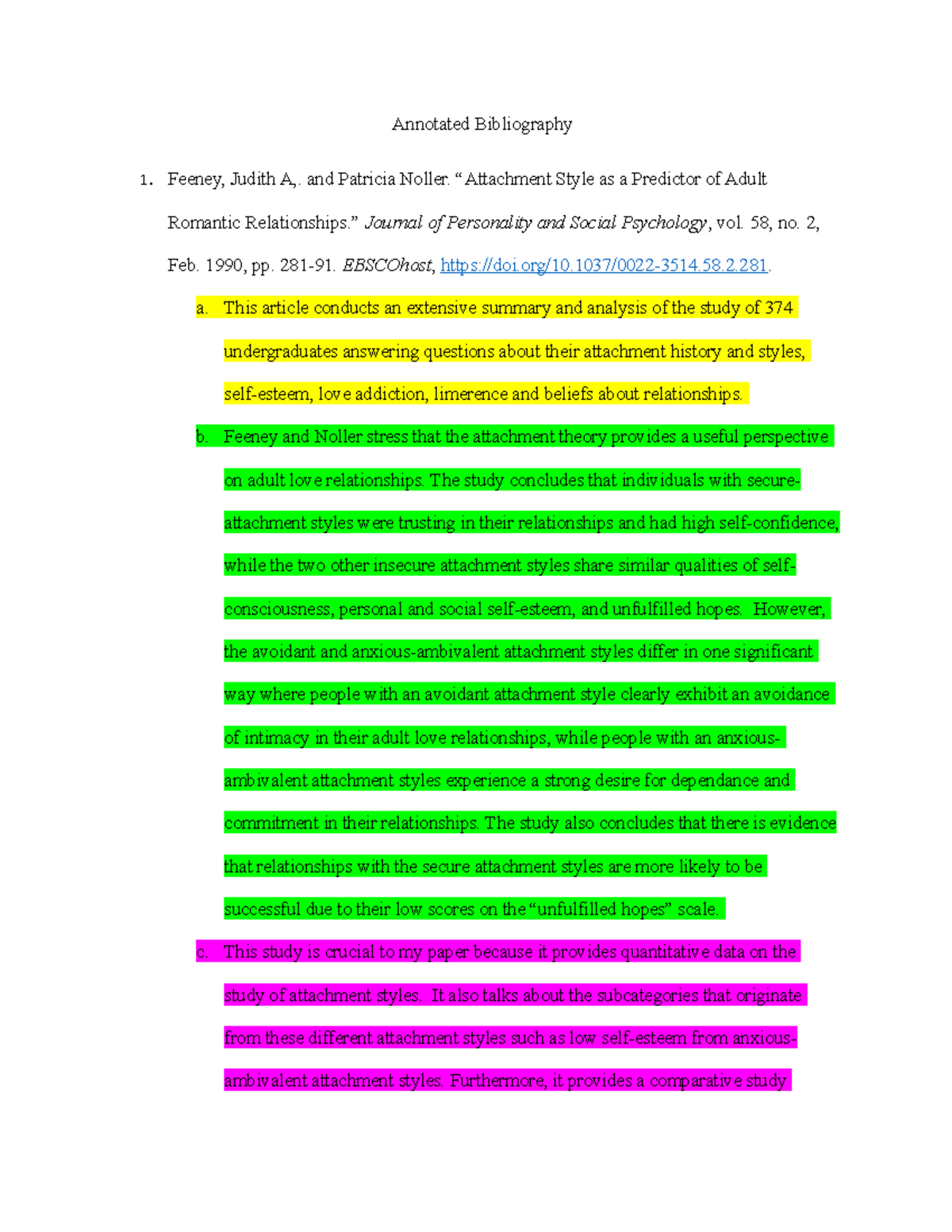 WRD 104 annotated bibliography - Annotated Bibliography Feeney, Judith ...