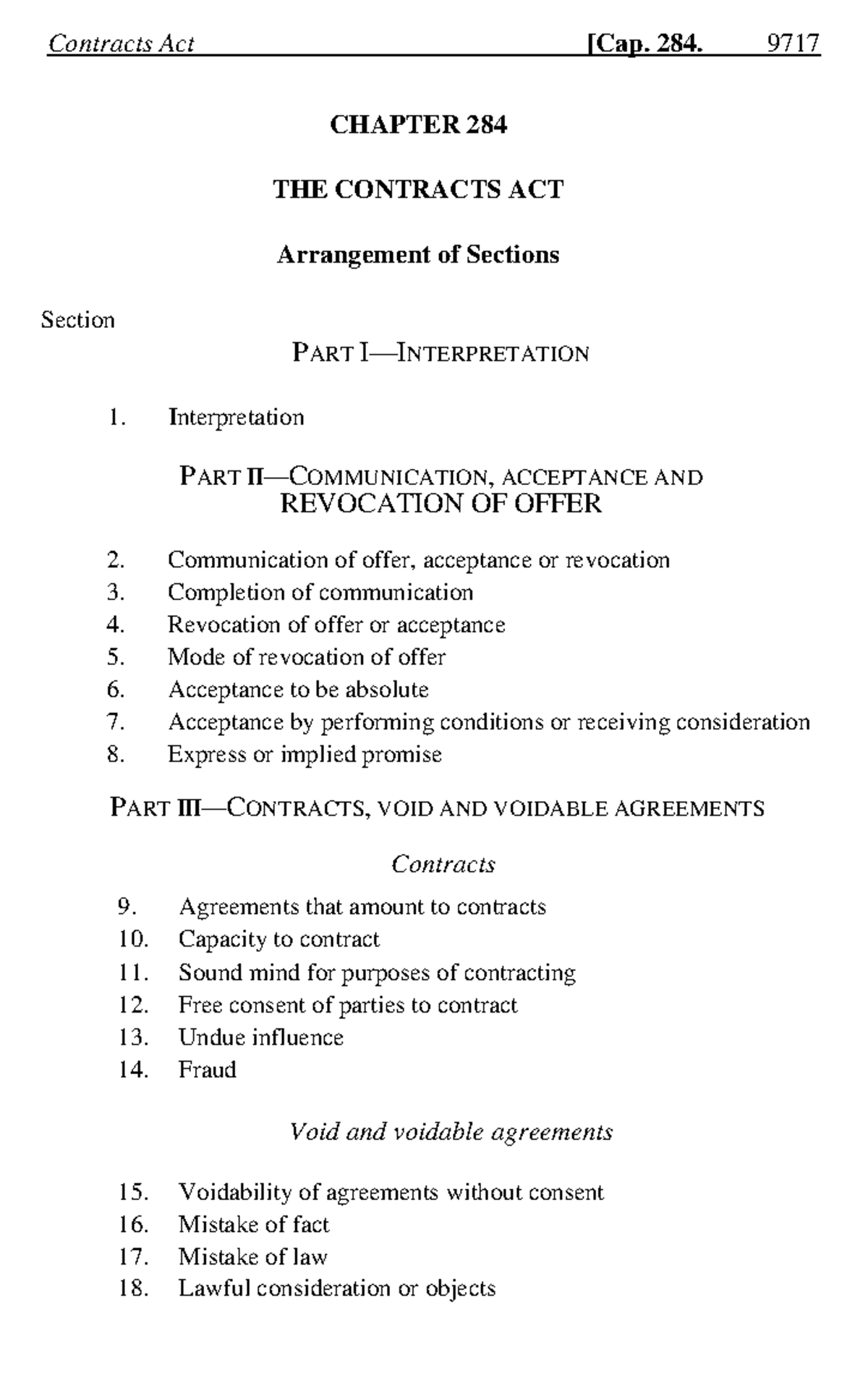 Contracts Act - 284. 9717 CHAPTER 284 THE CONTRACTS ACT Arrangement of ...