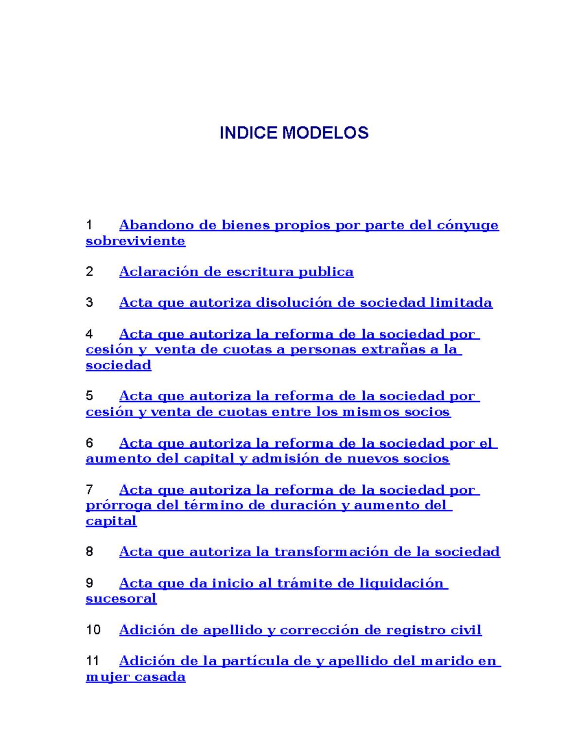 A. Indice DAR CLIC AQUI minutas - INDICE MODELOS 1 Abandono de bienes ...