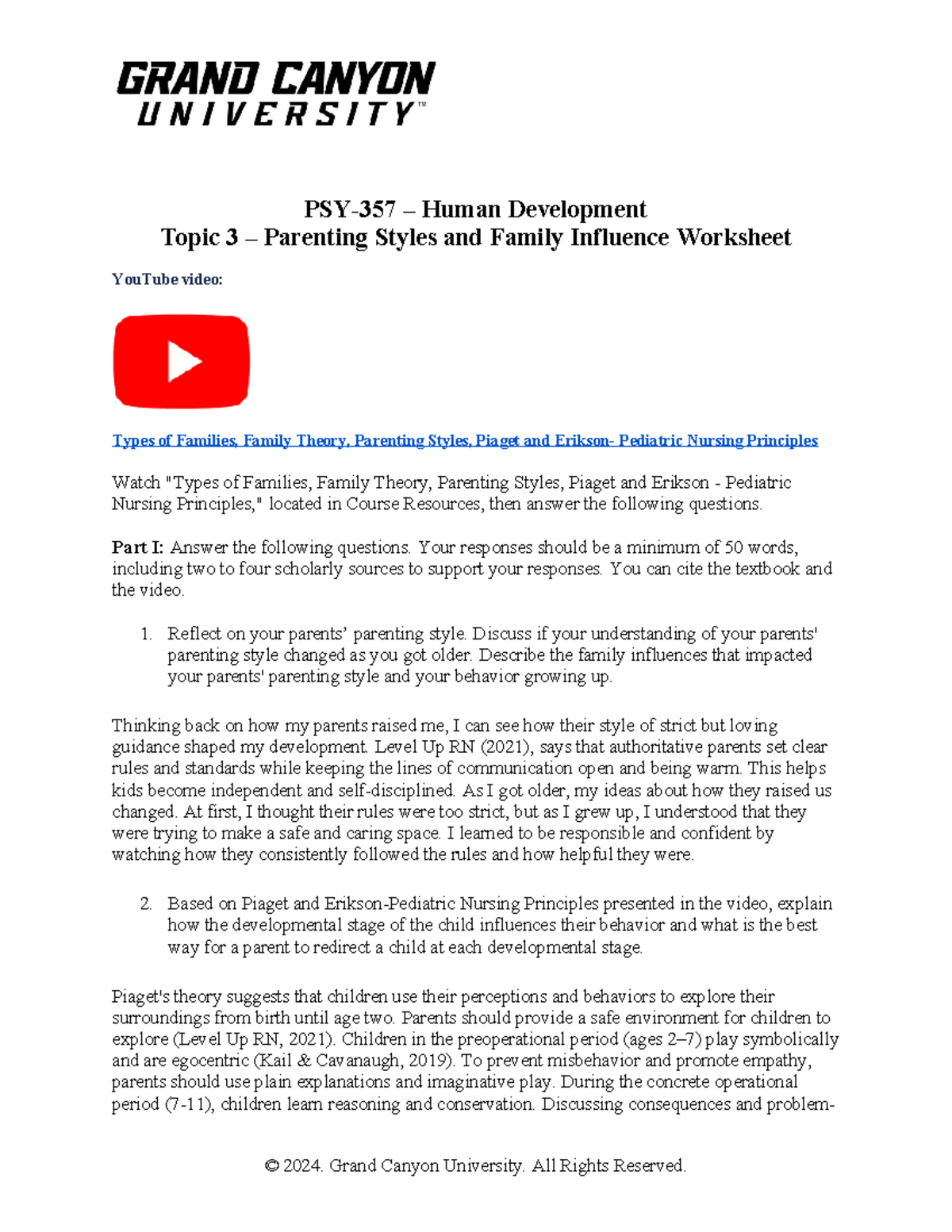 Parenting Styles Family Influence Worksheet - PSY-357 – Human ...