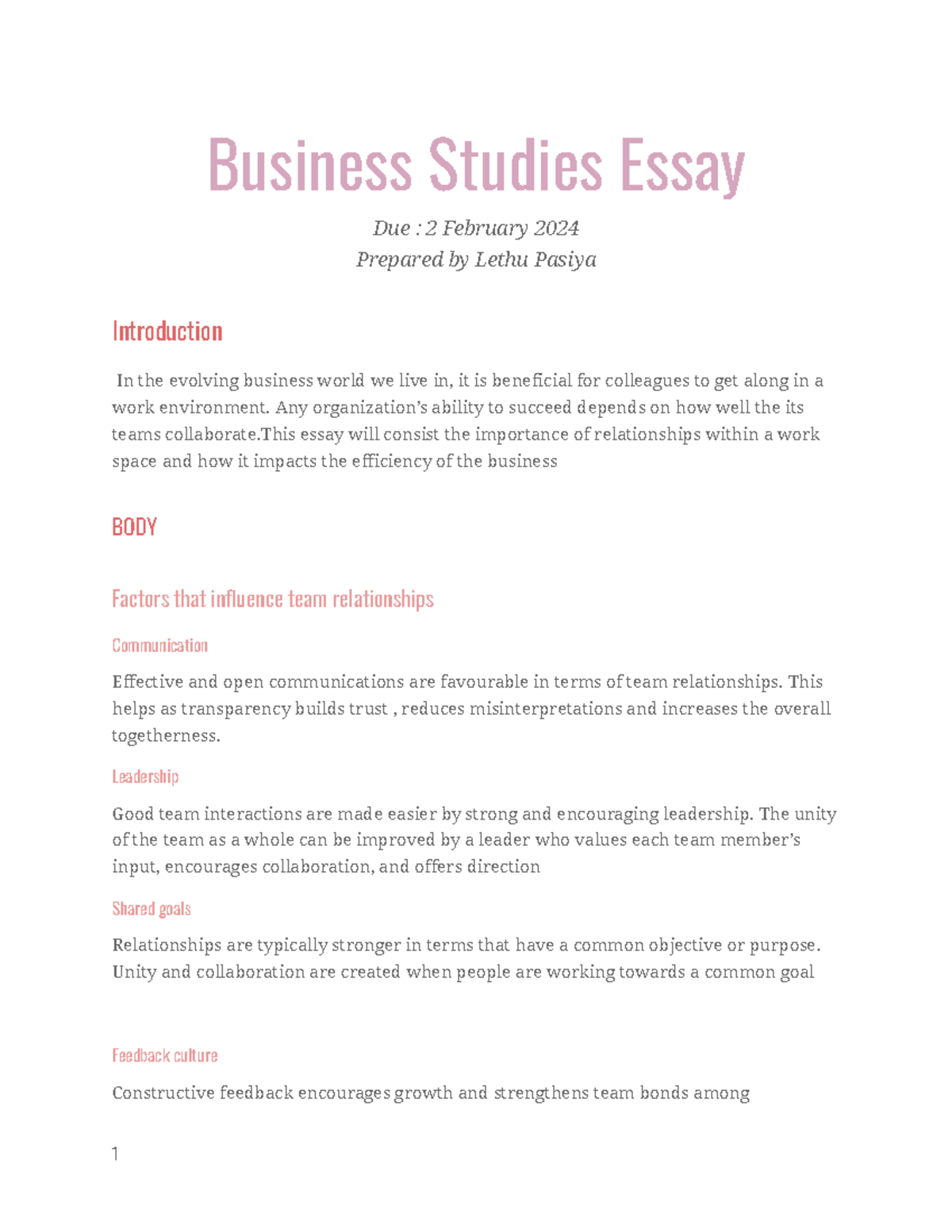 Business Studies Essay - Any organization’s ability to succeed depends ...