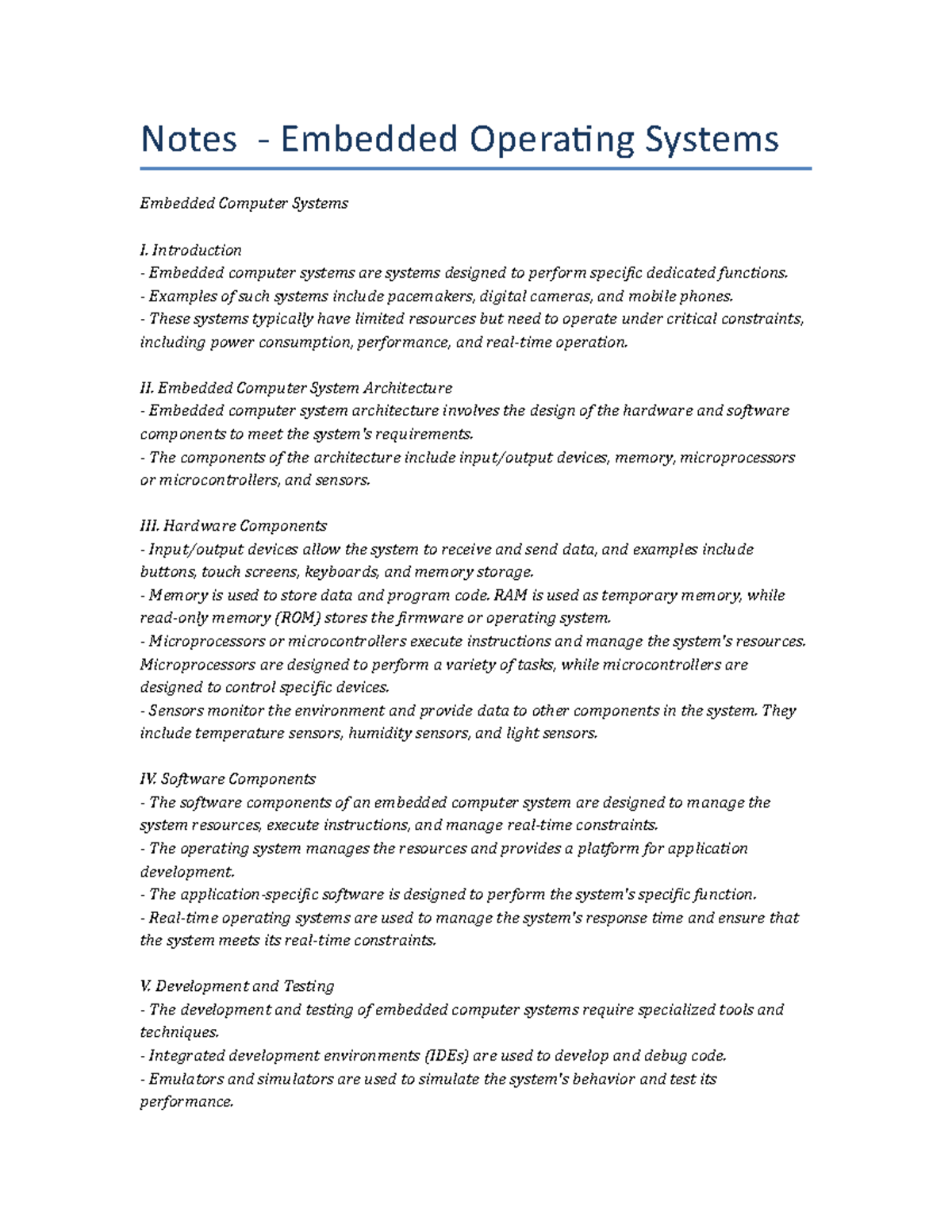 Lecture notes - Embedded Operating Systems - Notes - Embedded Operating ...