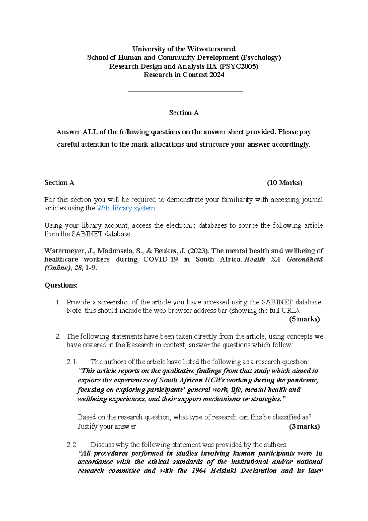 RIC assignment 2024-1 - University of the Witwatersrand School of Human ...