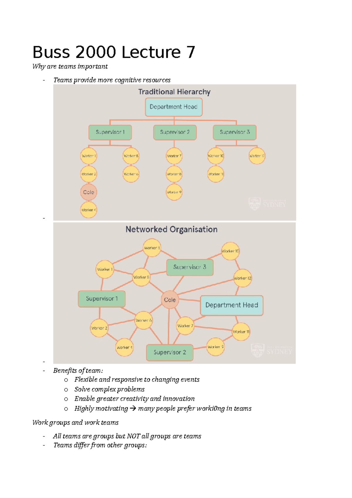 Buss2000 week 7 notes - Buss 2000 Lecture 7 Why are teams important ...