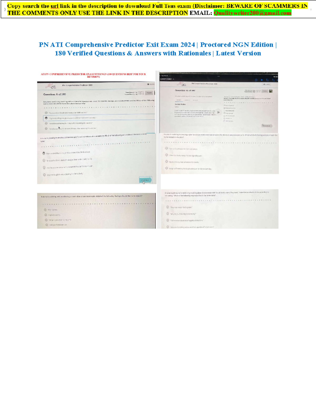 New 2024 PN ATI Comprehensive Predictor Exam 180 Verified Questions ...