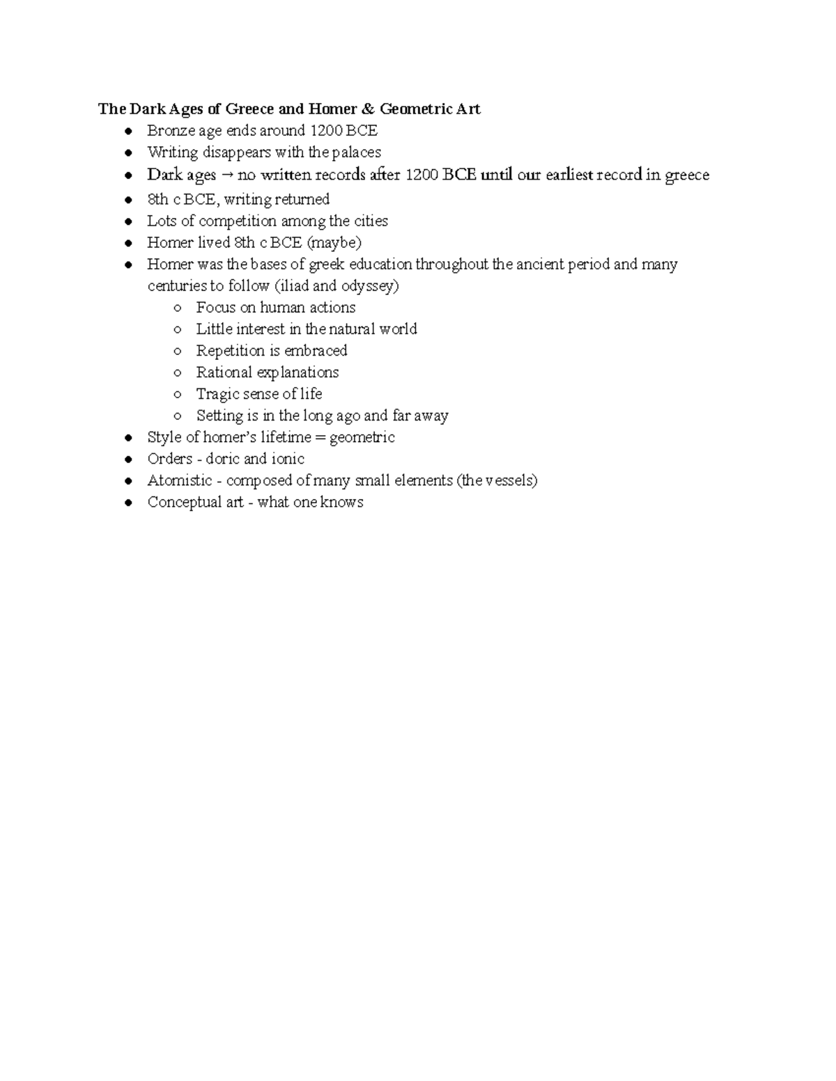 Module 4 - notes - The Dark Ages of Greece and Homer & Geometric Art ...