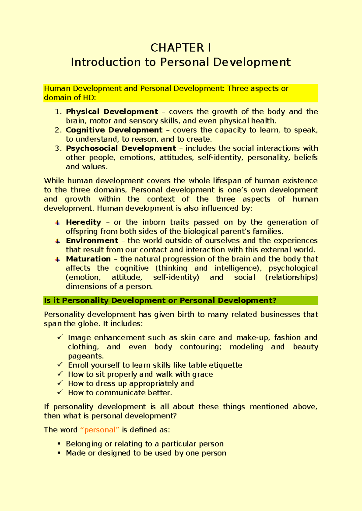 Chapter 1 Introductionto Personal Development - CHAPTER I Introduction ...