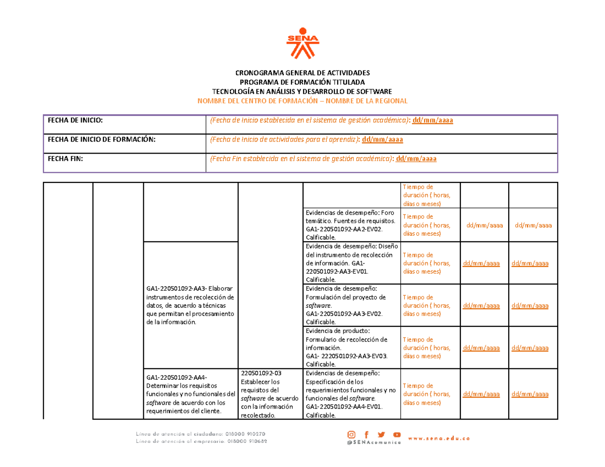 Cronograma - CRONOGRAMA GENERAL DE ACTIVIDADES PROGRAMA DE FORMACI”N TITULADA TECNOLOGÕA EN AN ...