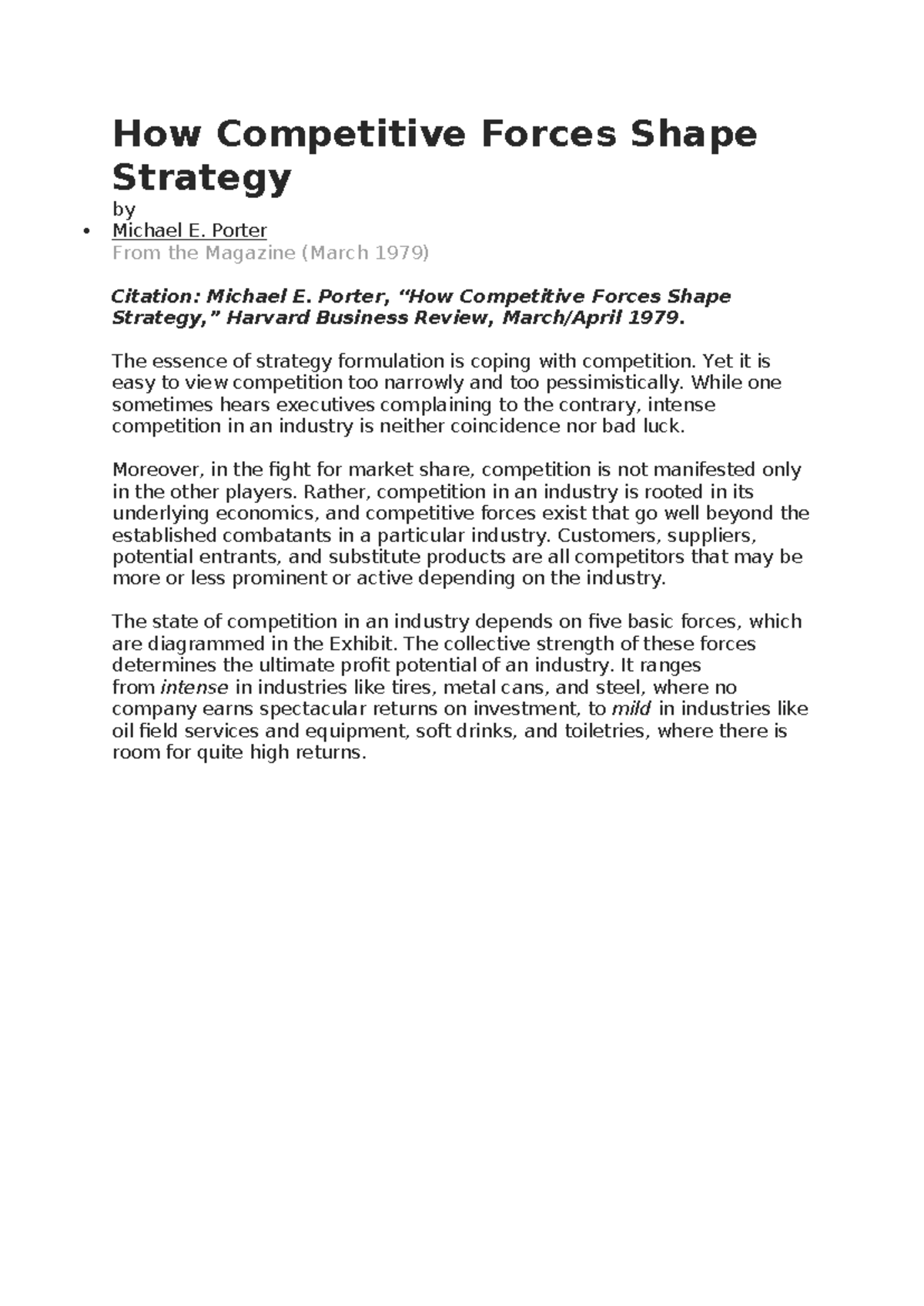 How Competitive Forces Shape Strategy - How Competitive Forces Shape ...