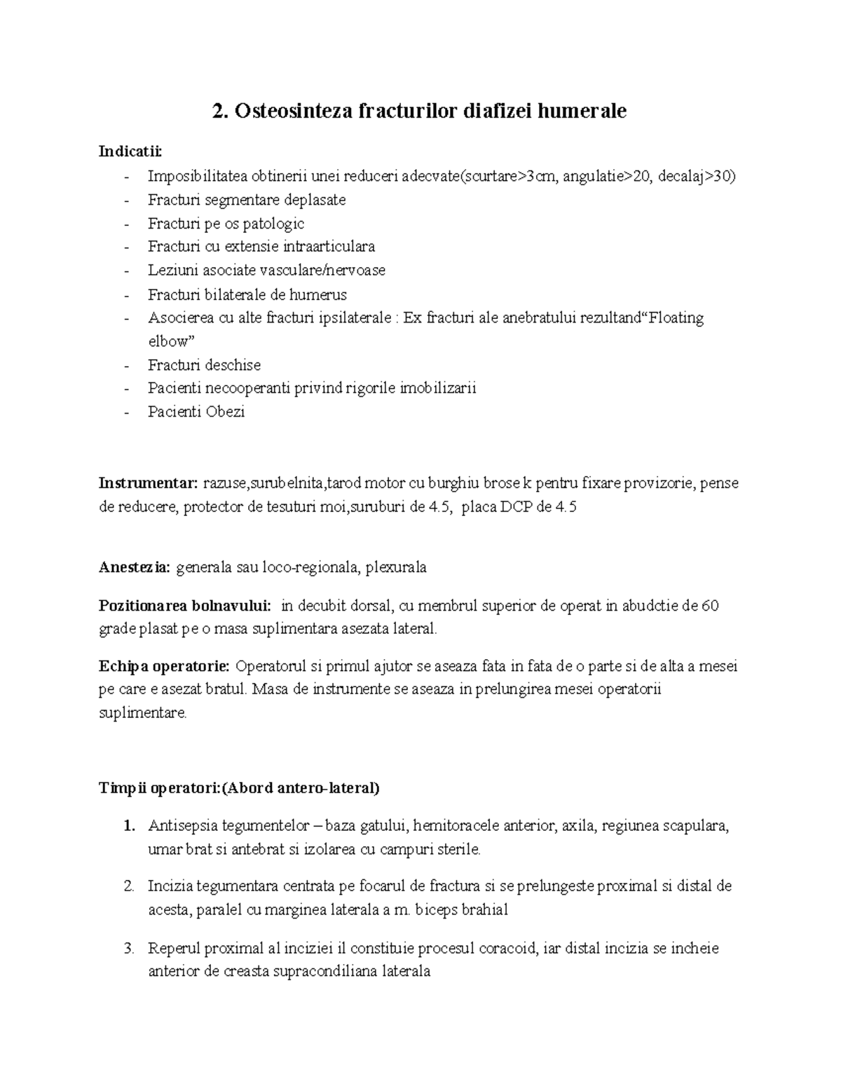 2.Osteosinteza fracturilor diafizei humerale - 2. Osteosinteza ...