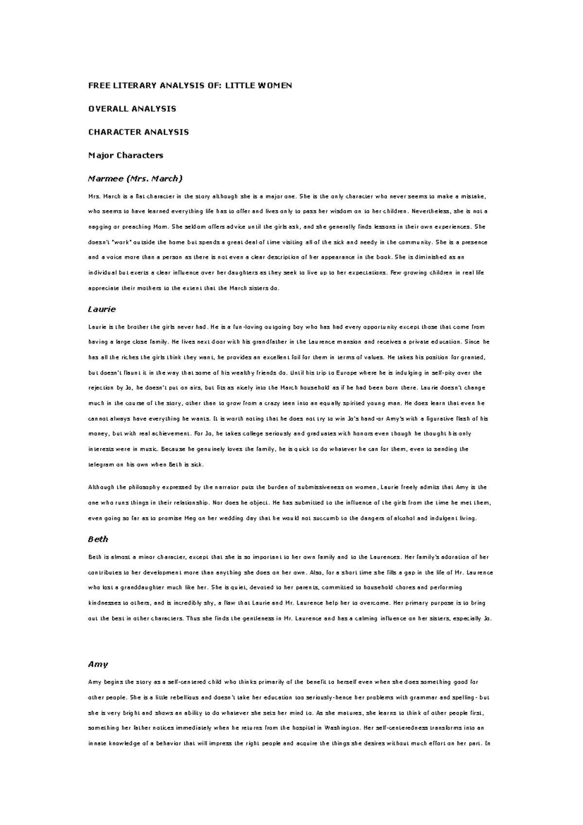 FREE Literary Analysis OF Little Women - FREE LITERARY ANALYSIS OF ...