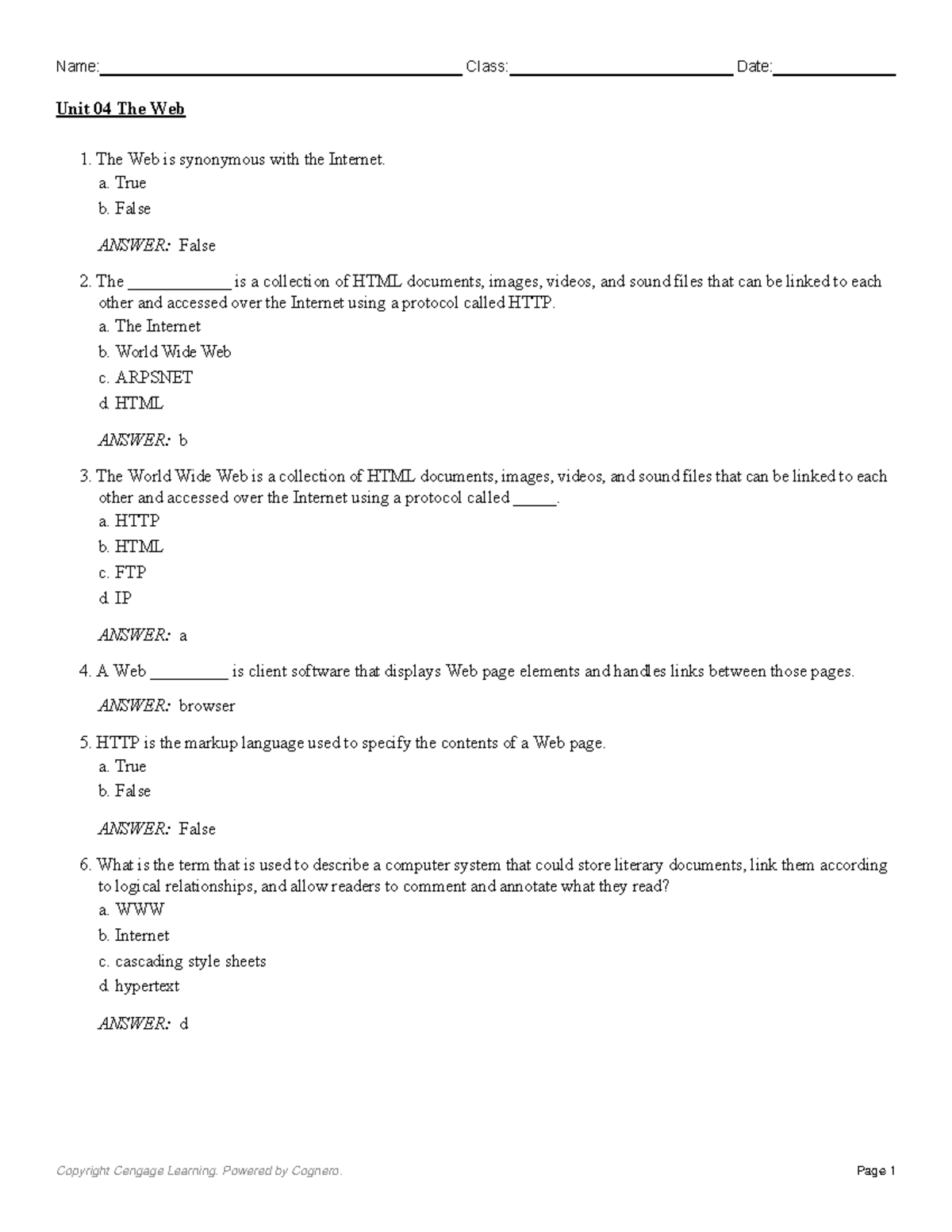 Unit 04 The Web - multiple choice - 1. The Web is synonymous with the ...