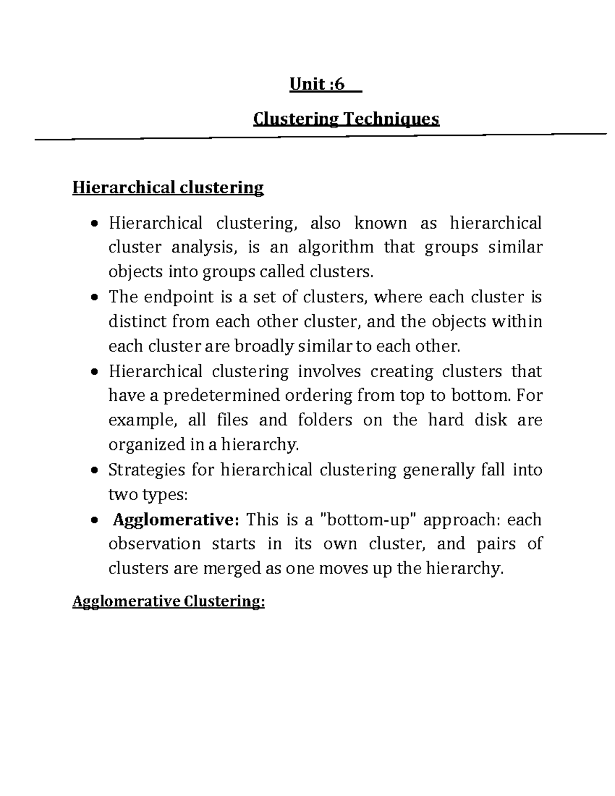 Machine Learning - Unit 6 - Clustering Techniques - Unit : Clustering ...