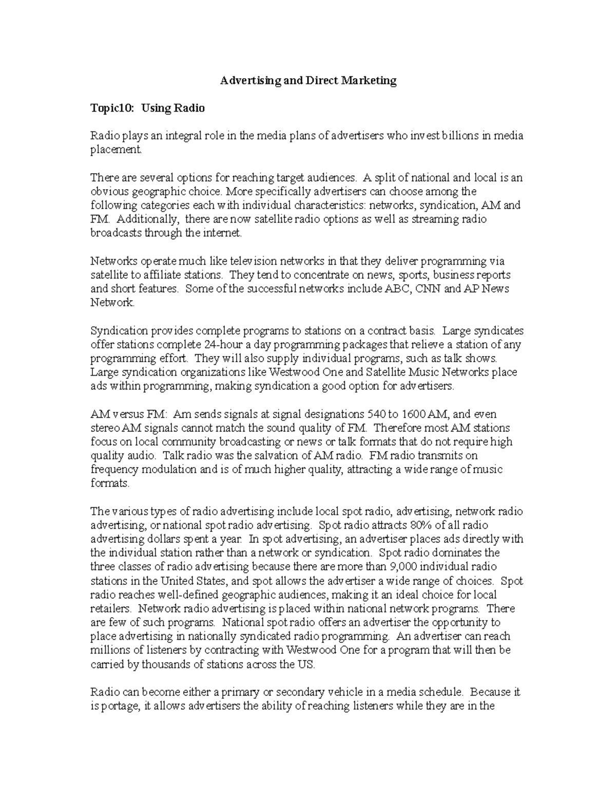 TVRA 2517 topic 10 - Advertising and Direct Marketing Topic10: Using ...