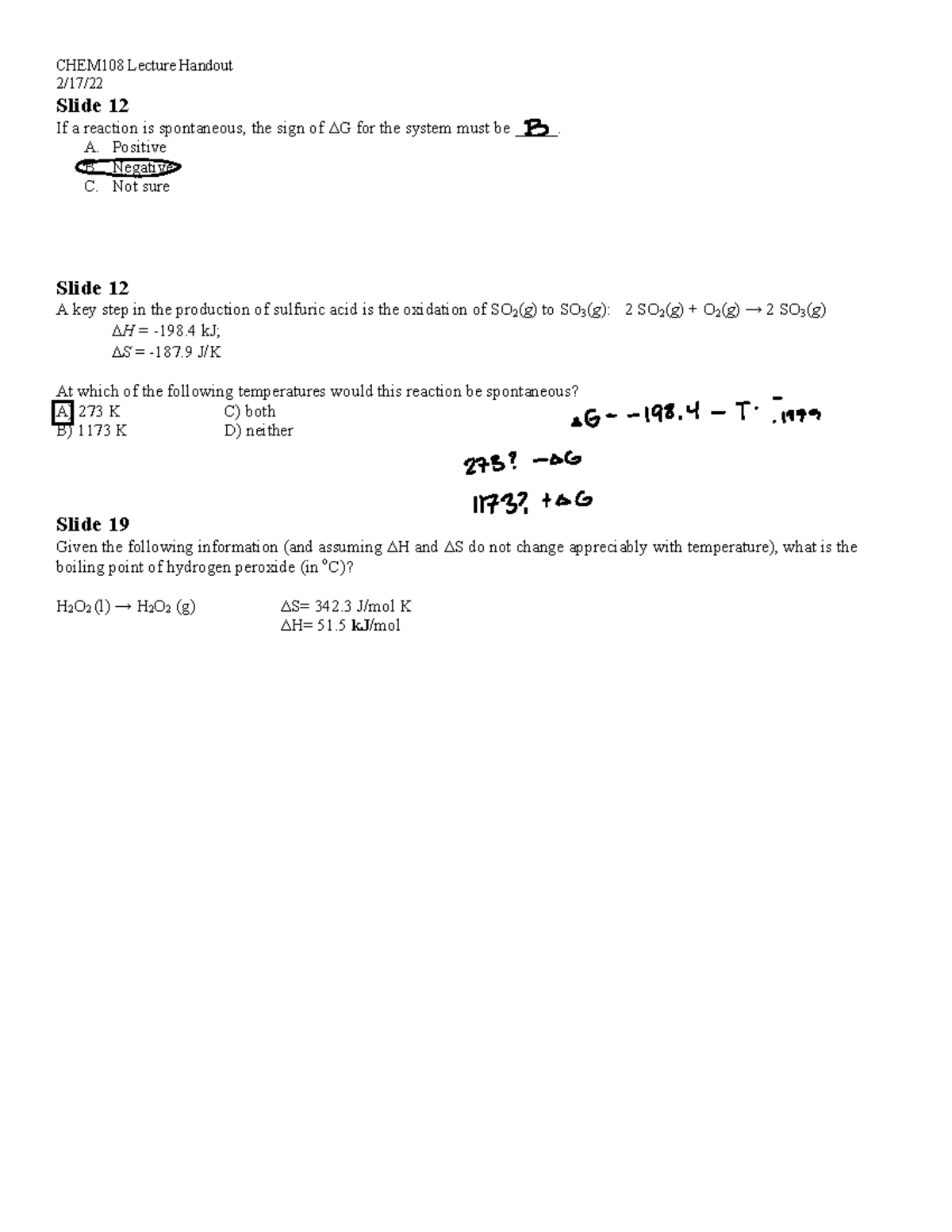 Chem Lecture 7-7 - Trevor Daly - CHEM108 Lecture Handout 2/17/ Slide 12 If a reaction is - Studocu