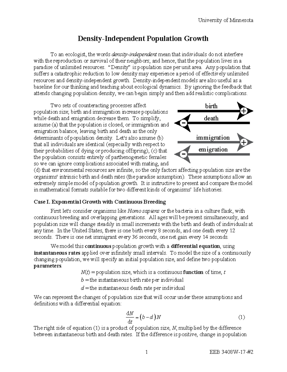 EEB3408W.2 - Lecture notes 2 - Density-Independent Population Growth To ...