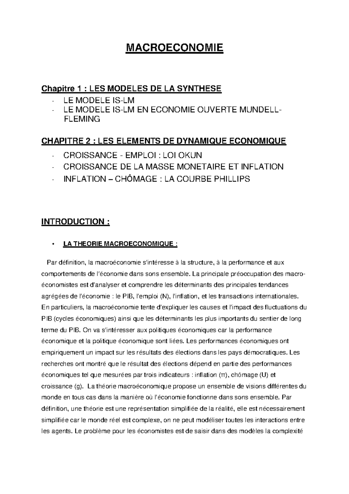 Macro - intro ch1 ch2 - Chapitre 1 : LES MODELES DE LA SYNTHESE - LE ...