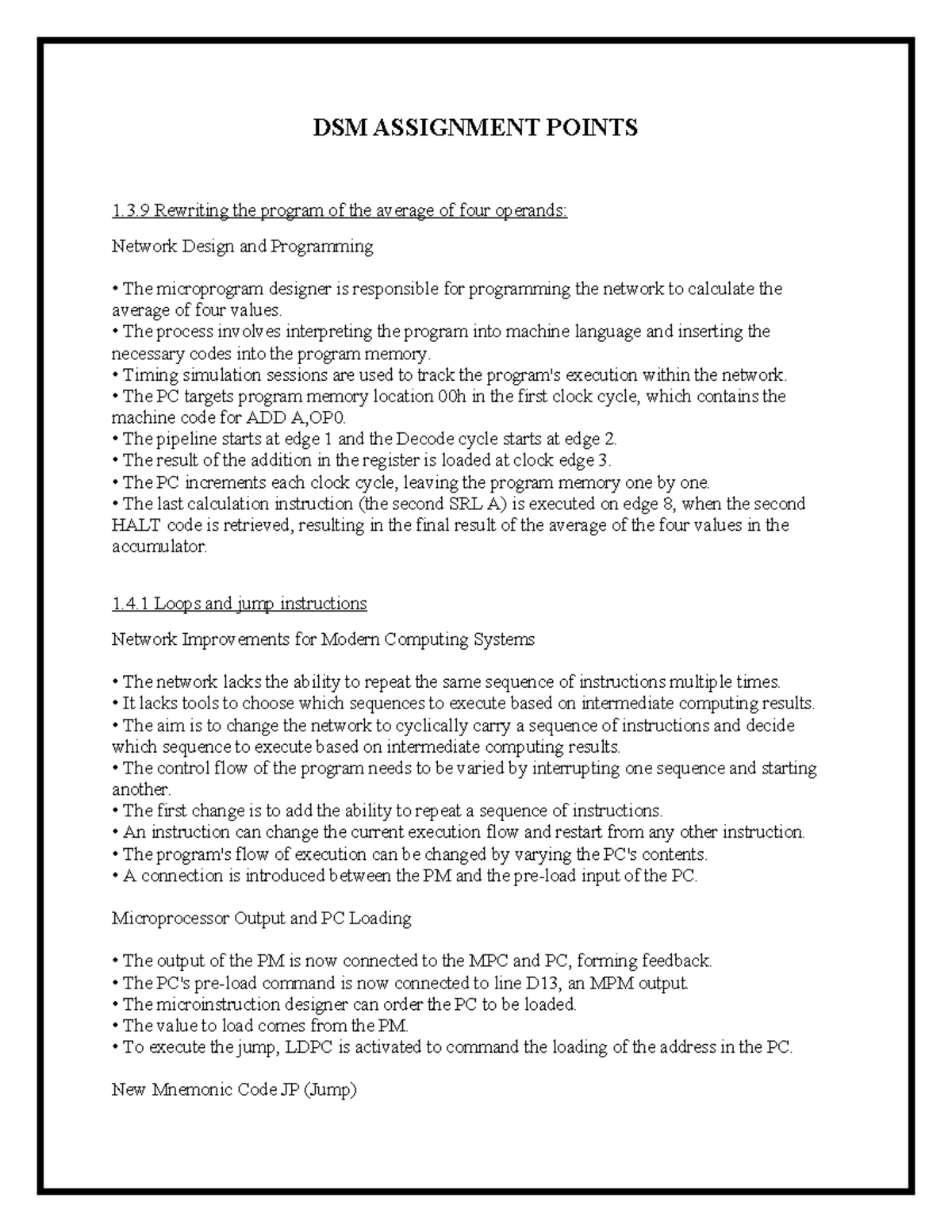 DSM Assignment Points - DSM ASSIGNMENT POINTS 1.3 Rewriting the program of the average of four ...