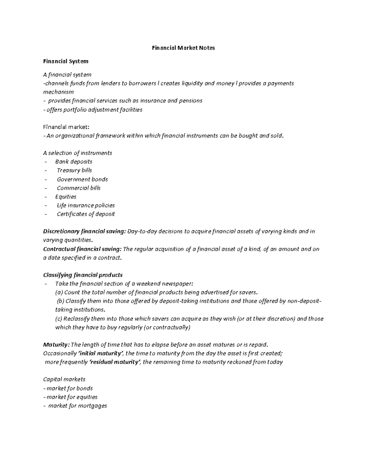 Financial Market Notes.docx 3 - Financial Market Notes Financial System ...
