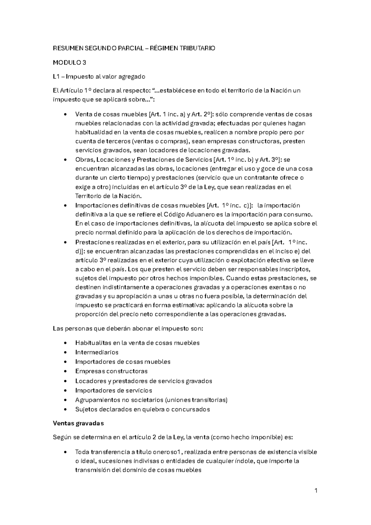 Resumen segundo parcial regimen tributario - RESUMEN SEGUNDO PARCIAL – RÉGIMEN TRIBUTARIO MODULO ...