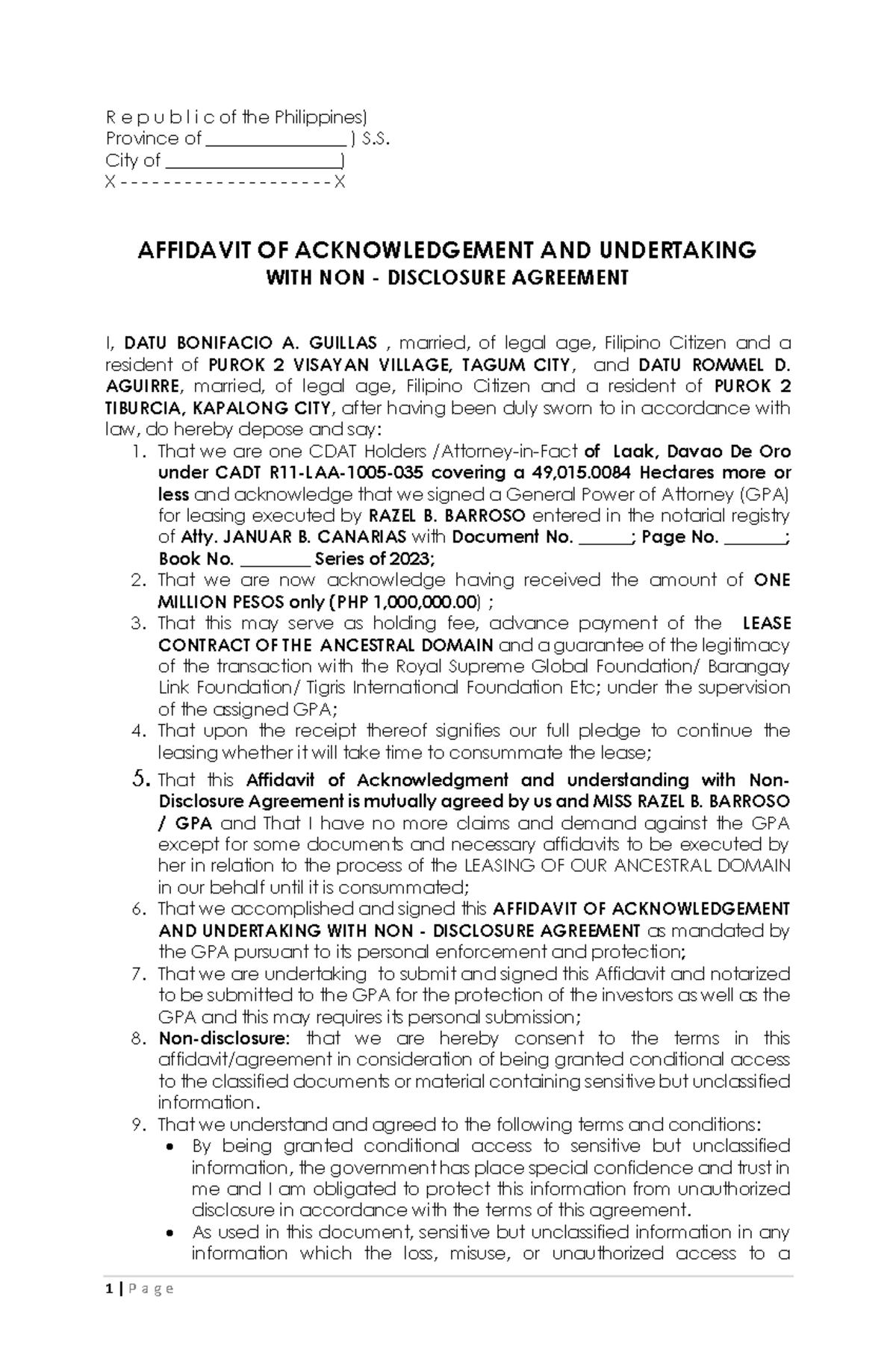 2 affidavit of acknowledgement and understanding with NDA CADT - 1 | P ...