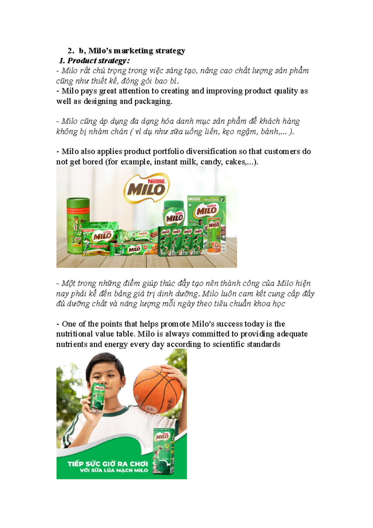 Chapter 4 - abc - b, Milo's marketing strategy Product strategy: Milo ...