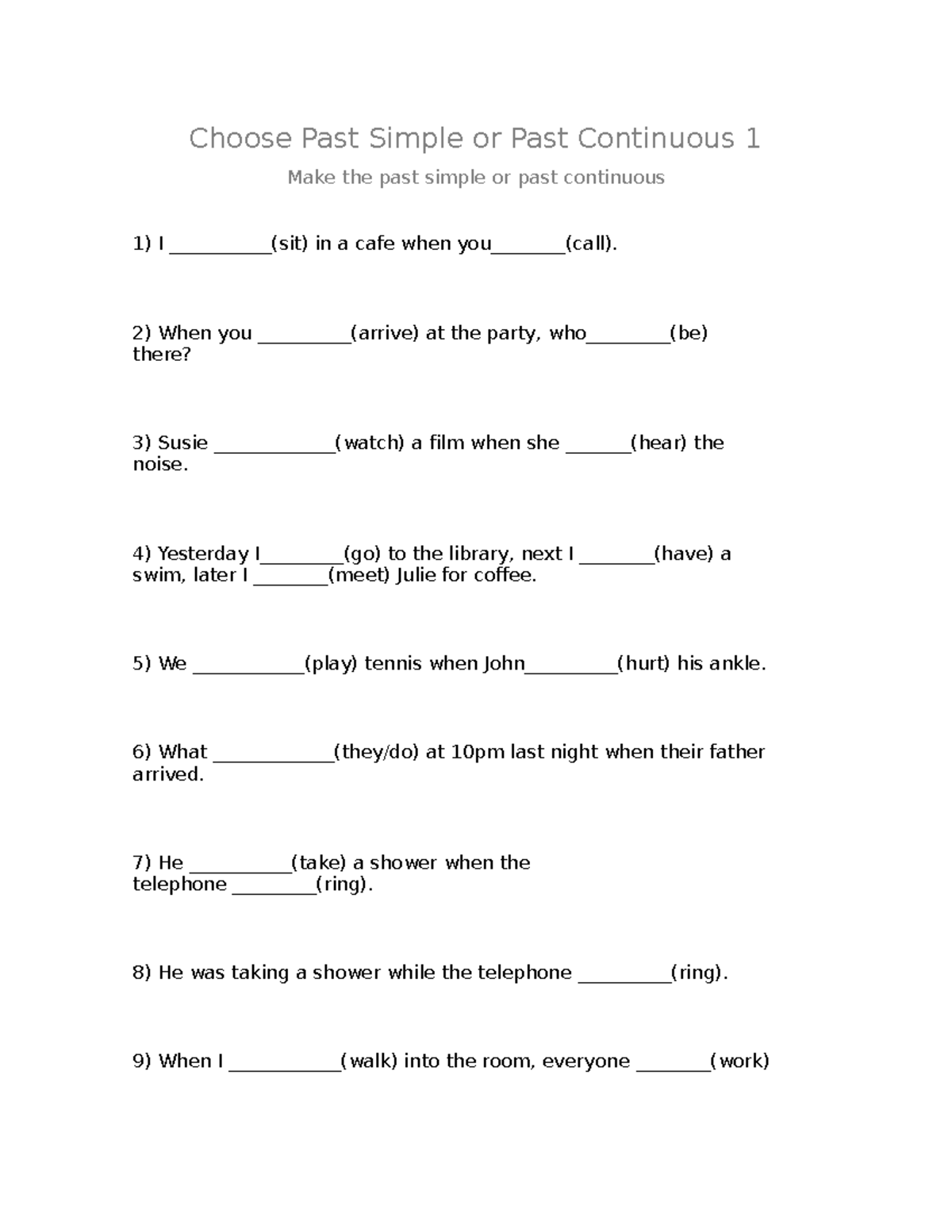 Lab for Review Stage 1 (student) - Choose Past Simple or Past ...
