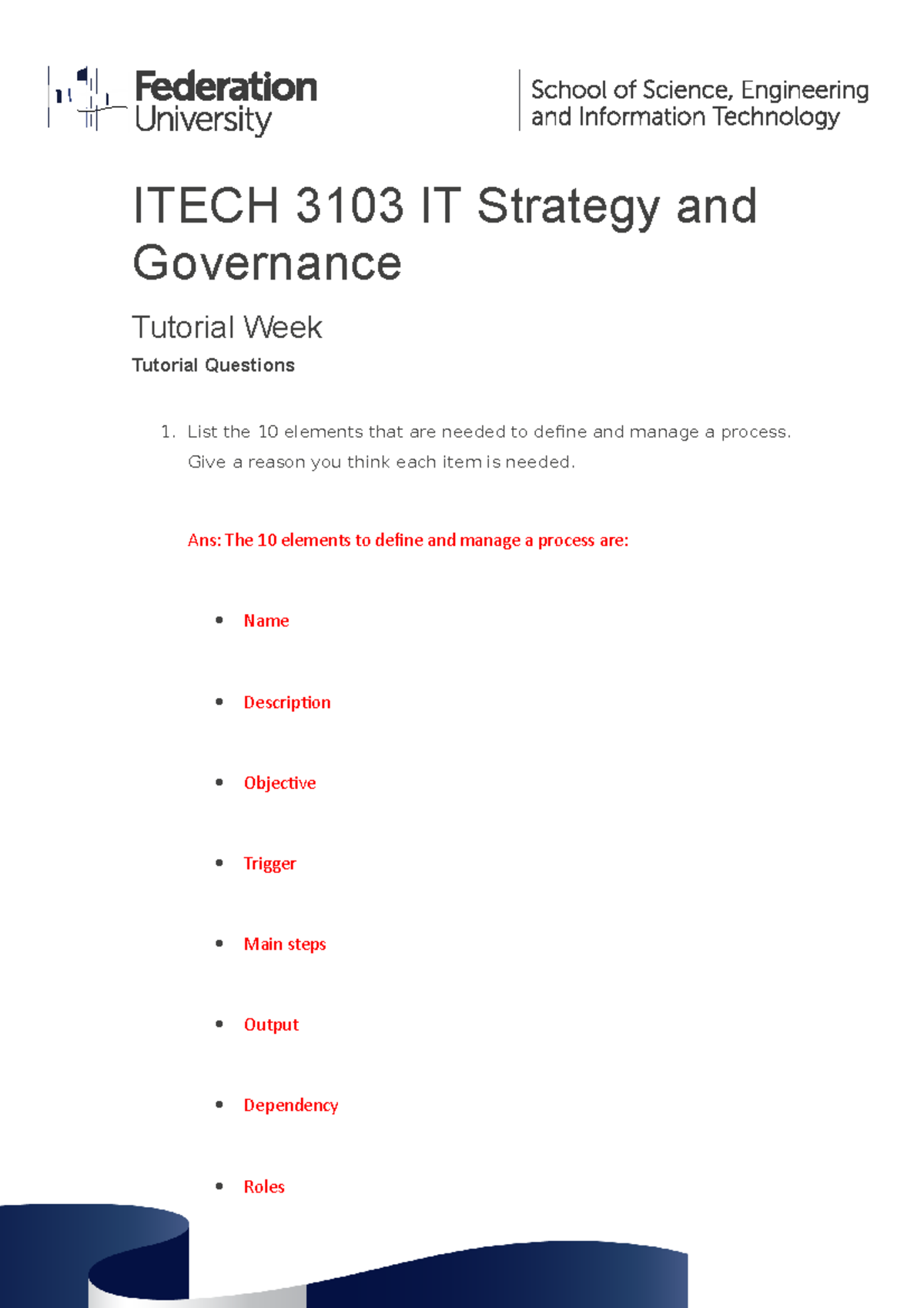 Lab 3 tutorial work with answers - ITECH 3103 IT Strategy and ...