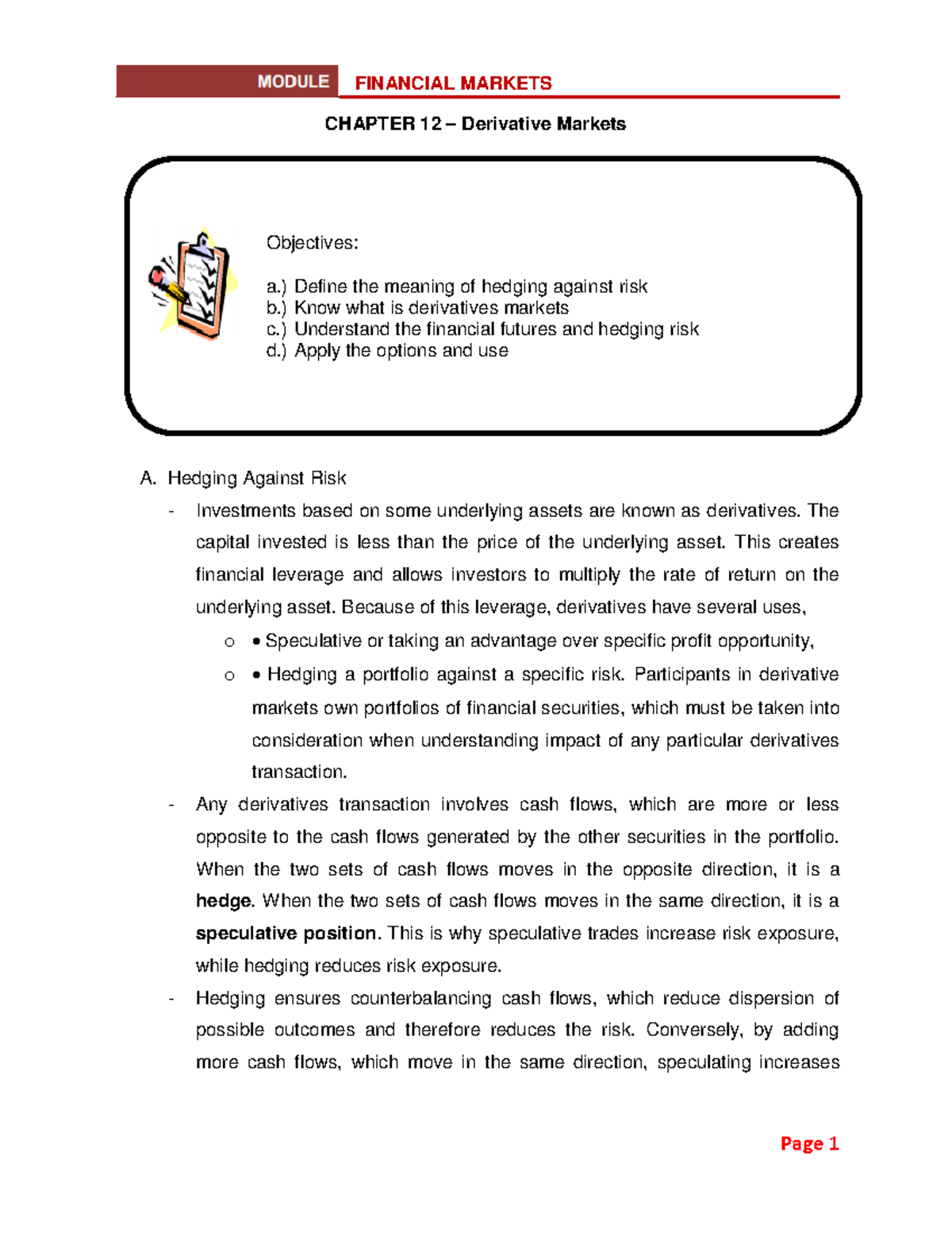 Chapter 12 - Derivative Markets ...