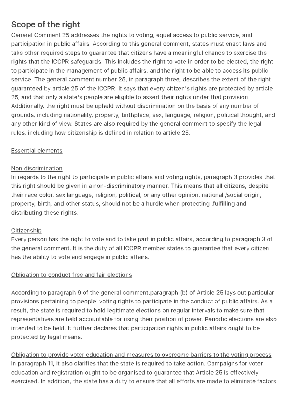 Scope of the right - General comment - Scope of the right General ...
