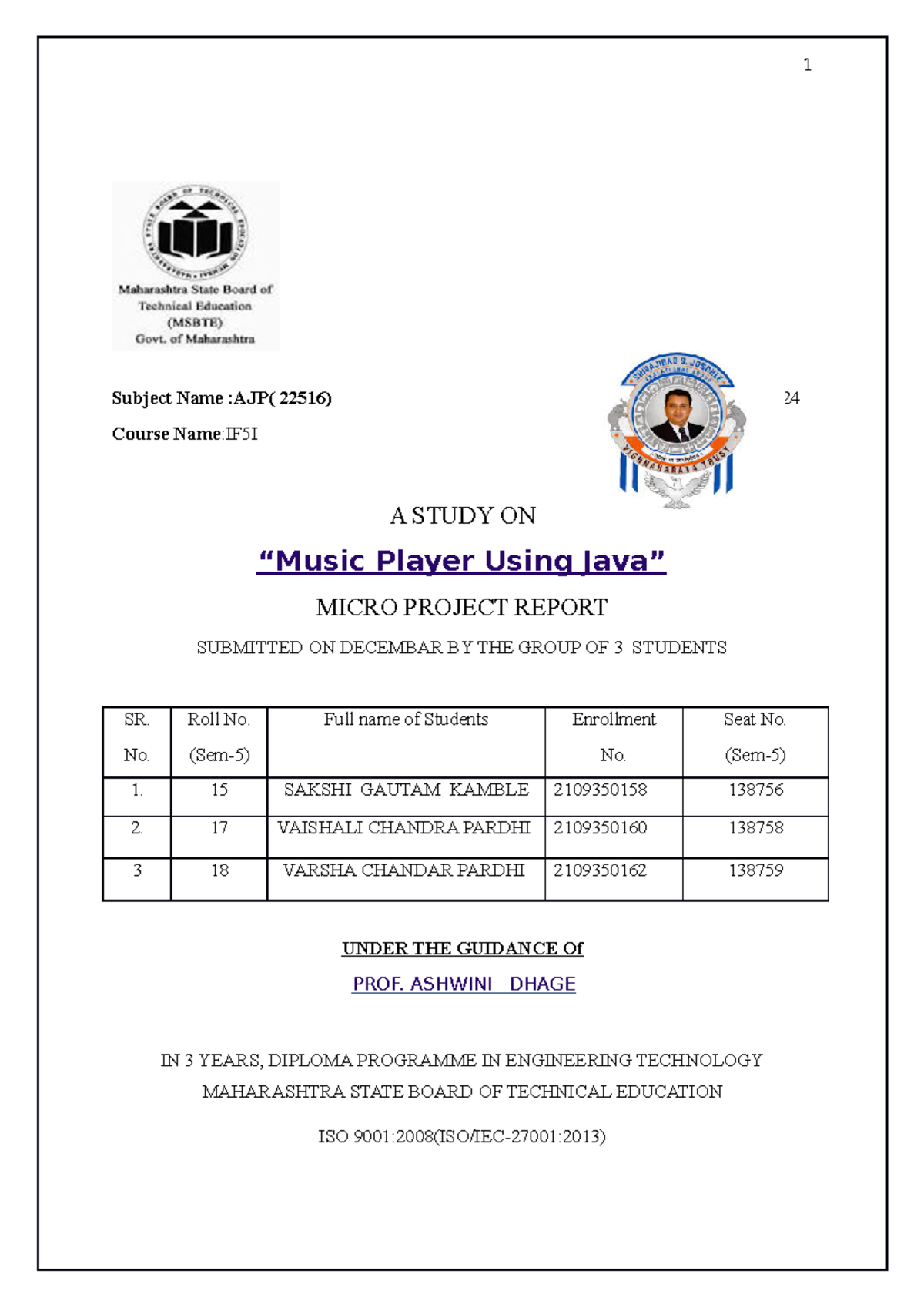 AJP Project - report - Subject Name :AJP( 22516) Academic Year: 2023 ...