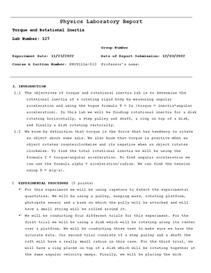 Lab 111 Projectile Motion - Physics Laboratory Report Title (5 points ...