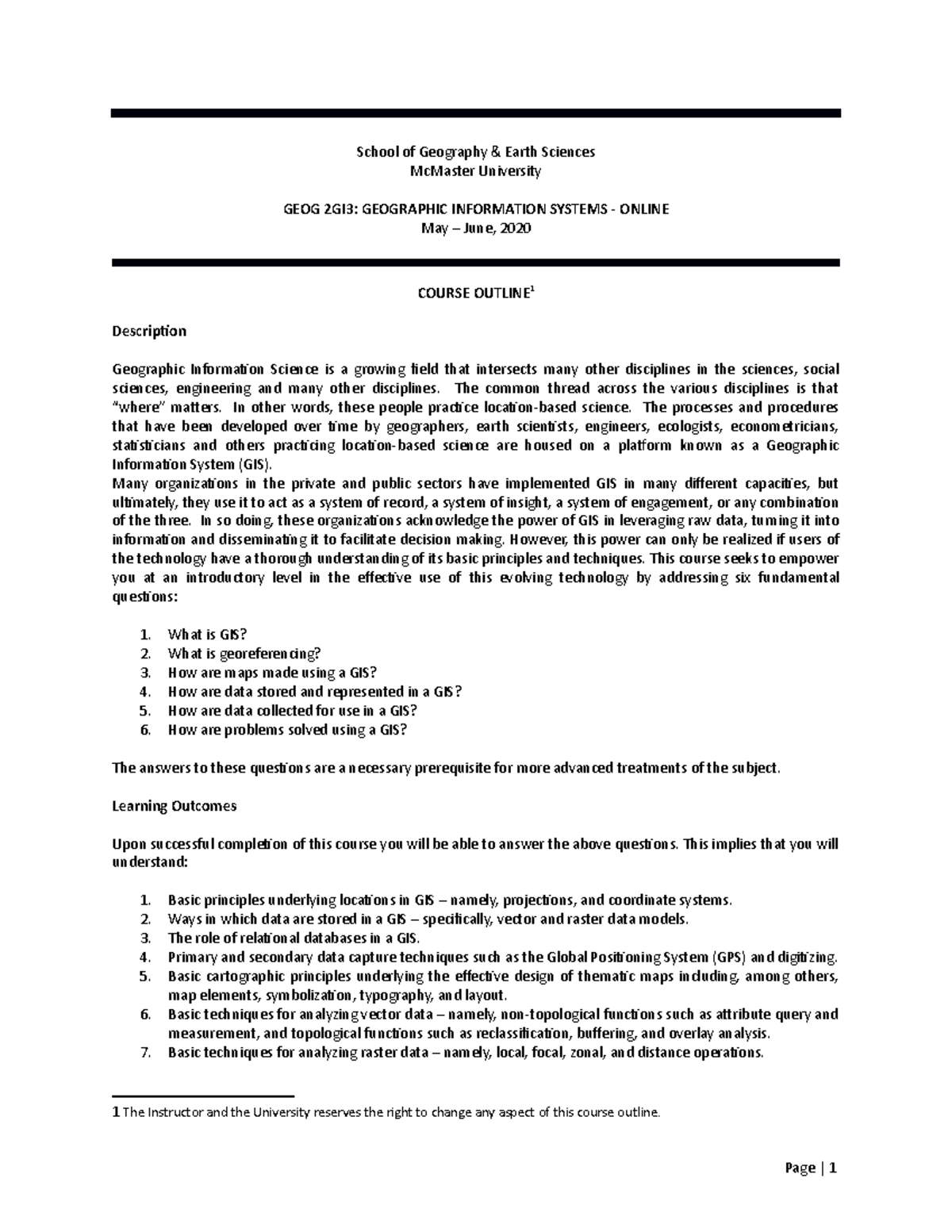 GEOG-2GI3 - Summary of the GIS course - School of Geography & Earth ...