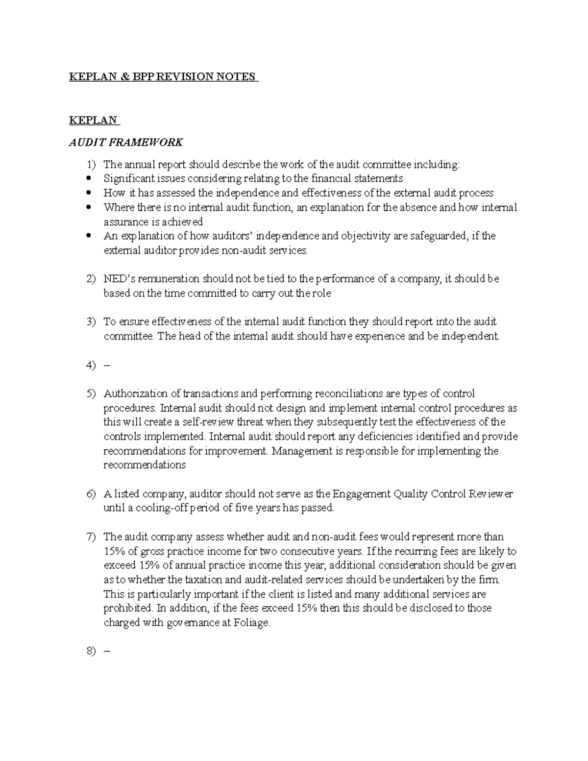 AA Revison Notes - Summary ACCA P7 Advanced Audit and Assurance ...