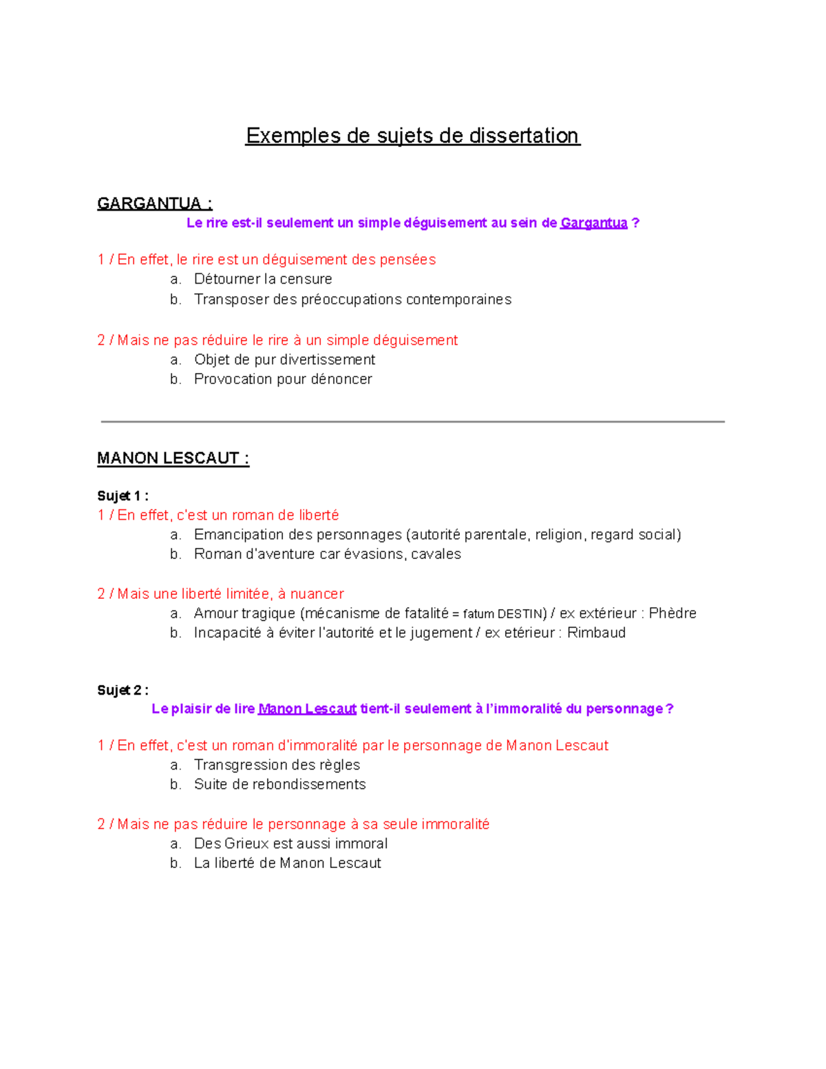 Exemples de sujets de dissertation - Exemples de sujets de dissertation GARGANTUA : Le rire est ...