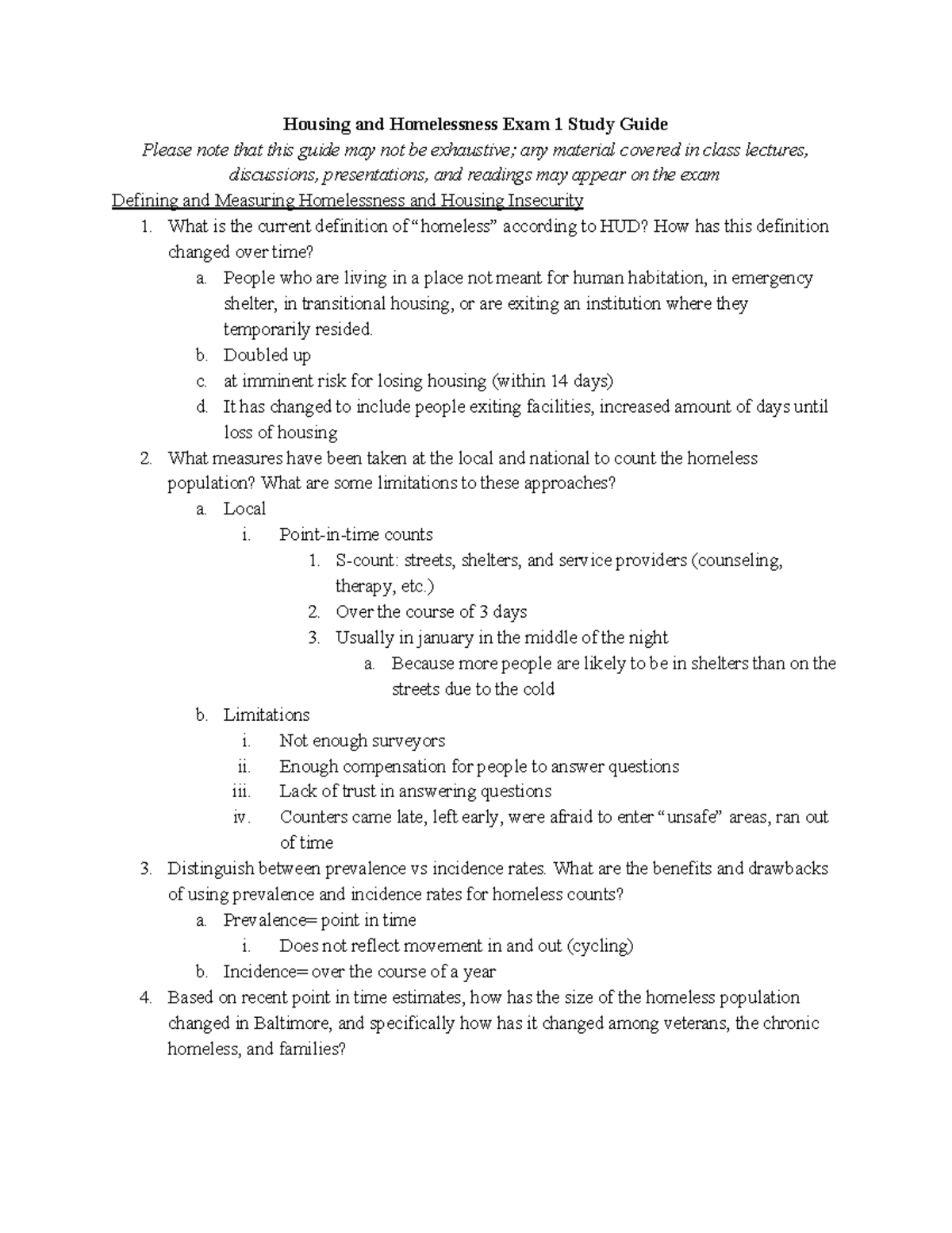 Midterm Study Guide - Greif, Meredith - Housing and Homelessness Exam 1 ...