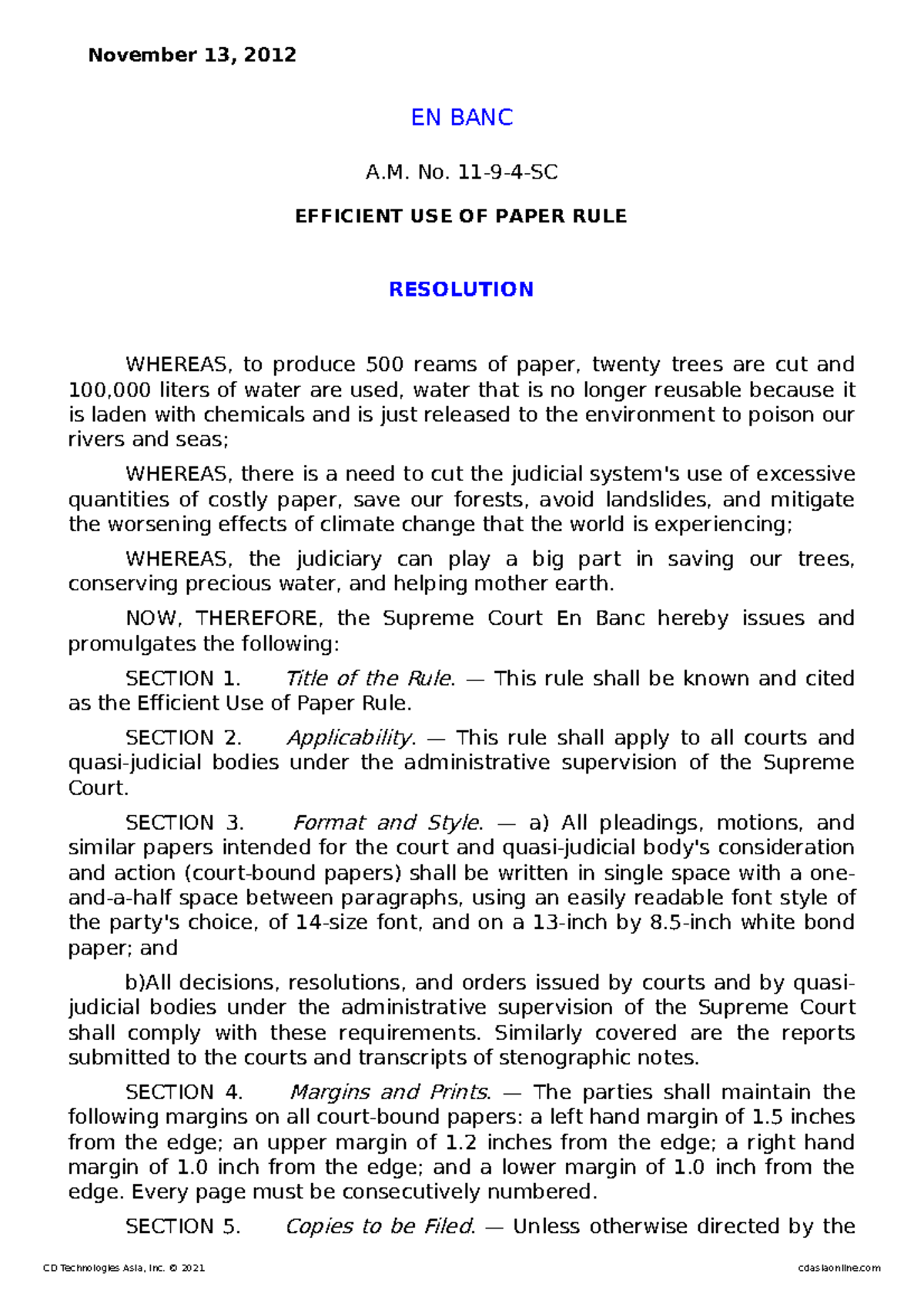Efficient-Use-of-Paper-Rule - November 13, 2012 EN BANC A. No. 11-9-4 ... Efficient-Use-of-Paper-Rule - November 13, 2012 EN BANC A. No. 11-9-4 ...