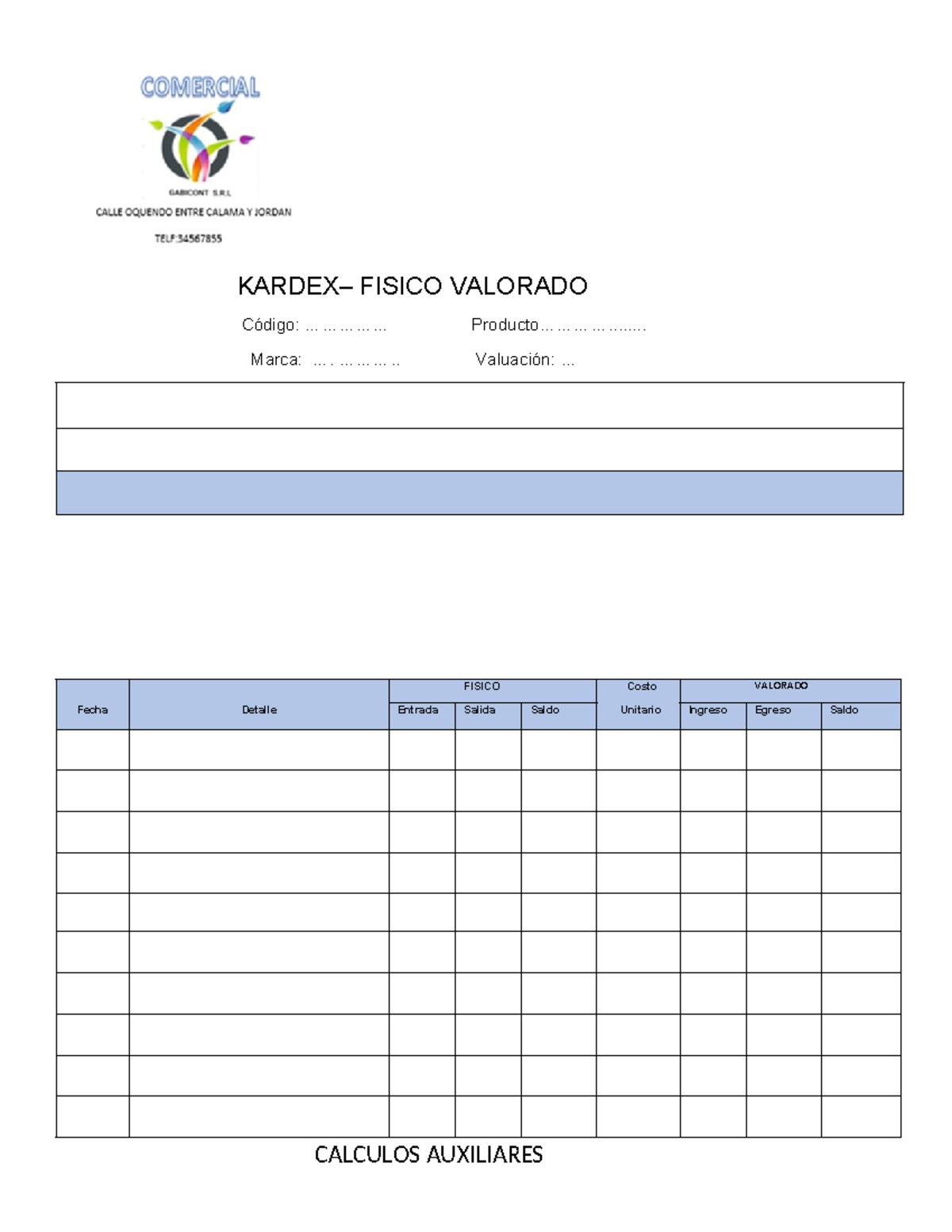 Kardex EN Blanco - Gabinete de contabilidad - KARDEX– FISICO VALORADO ...