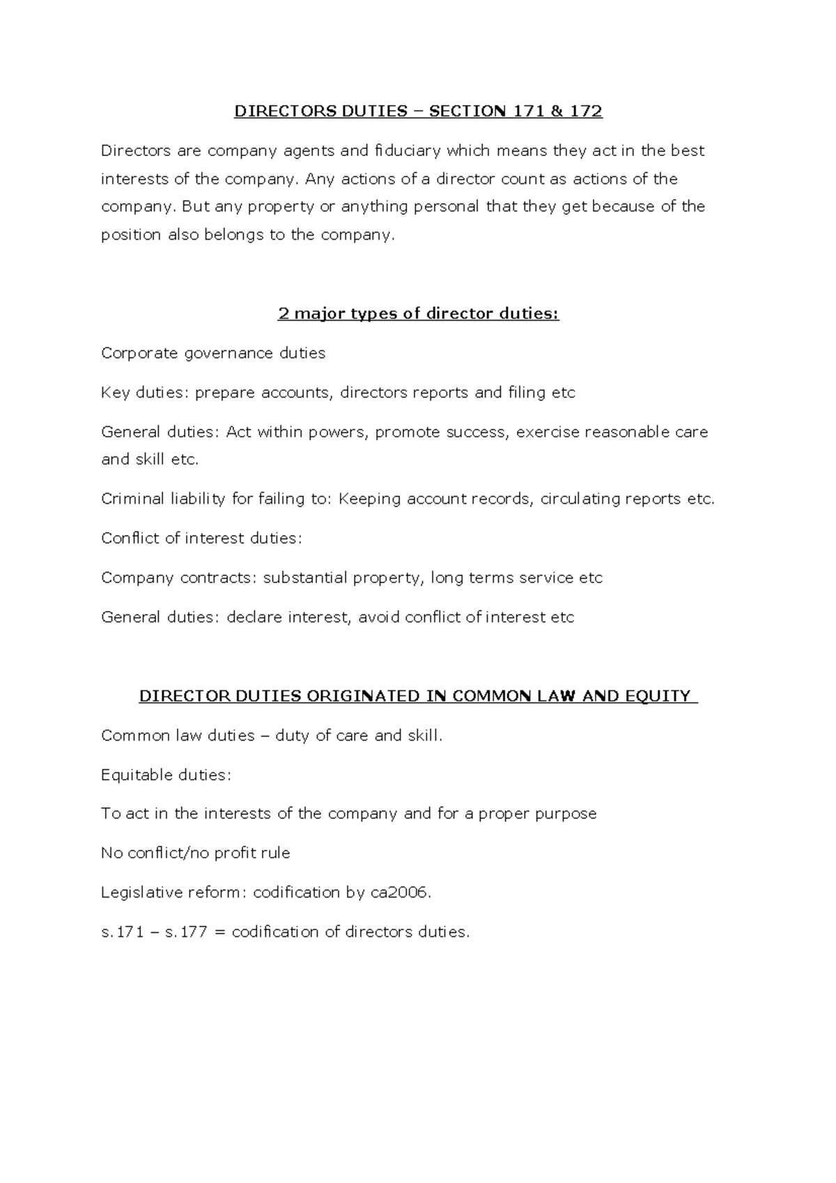 Directors Duties – Section 171 and 172 - DIRECTORS DUTIES – SECTION 171 ...