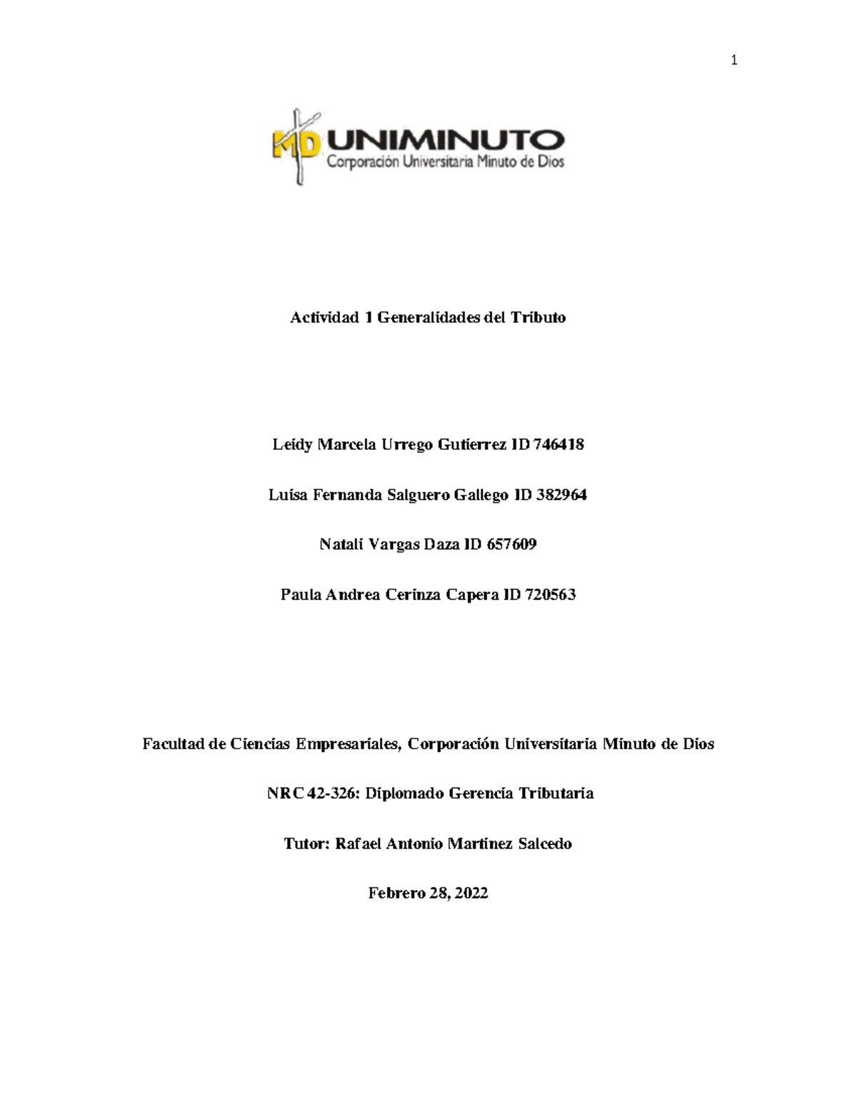 Actividad 1- Generalidades del tributo diplomado - Actividad 1 Generalidades del Tributo Leidy ...