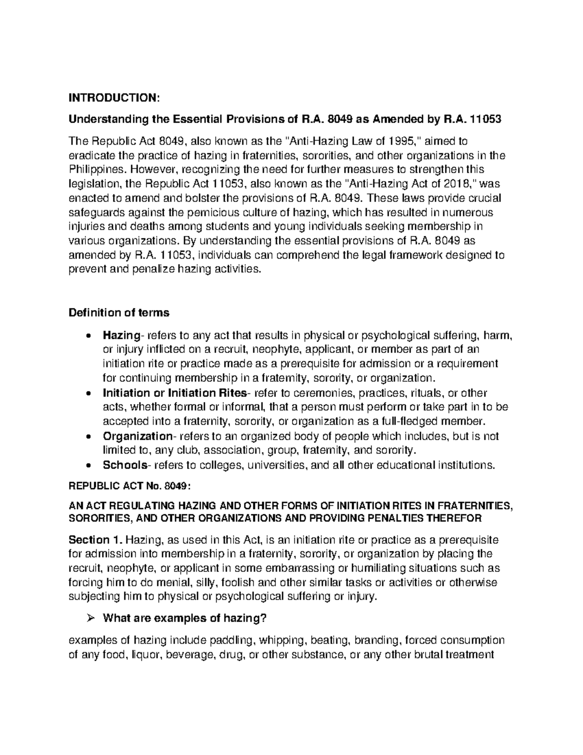 Cdisci 1 - Hazing - INTRODUCTION: Understanding the Essential ...