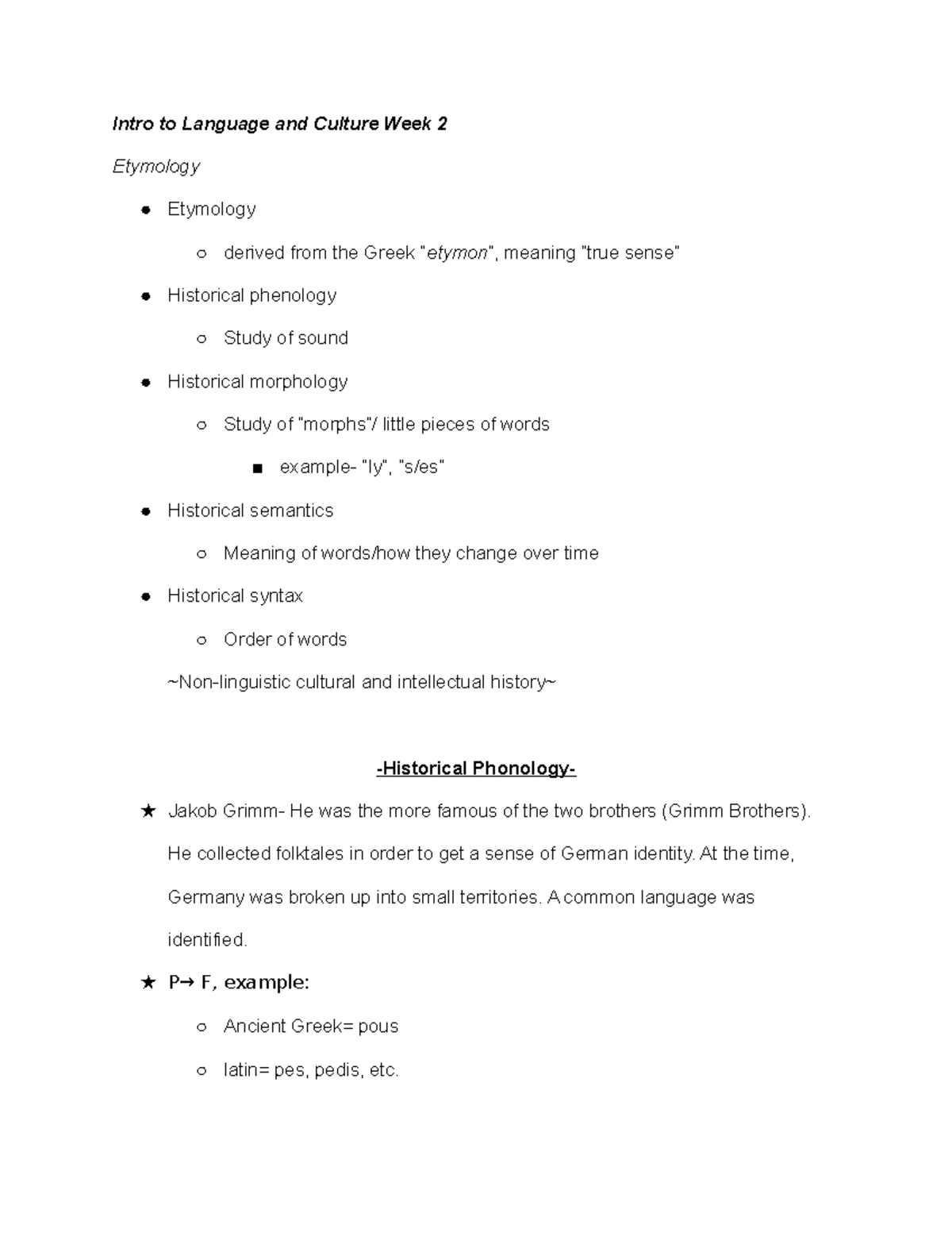 WEEK 2 LING 2750 - Intro to Language and Culture Week 2 Etymology ...