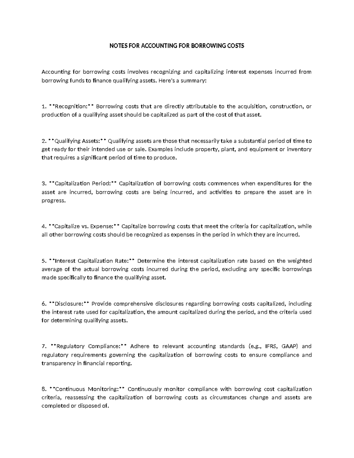 Notes FOR Accounting FOR Borrowing Costs - NOTES FOR ACCOUNTING FOR ...