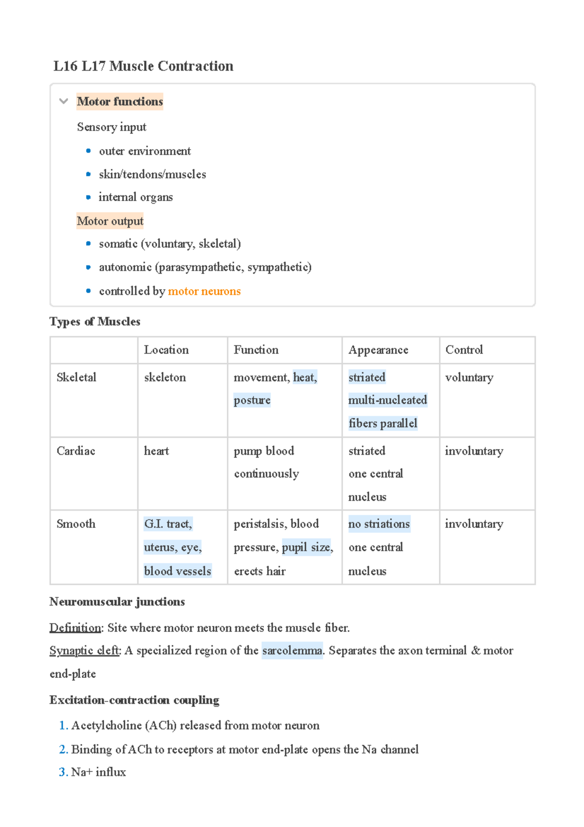 L16 L17 Muscle Contraction - L16 L17 Muscle Contraction Types of ...