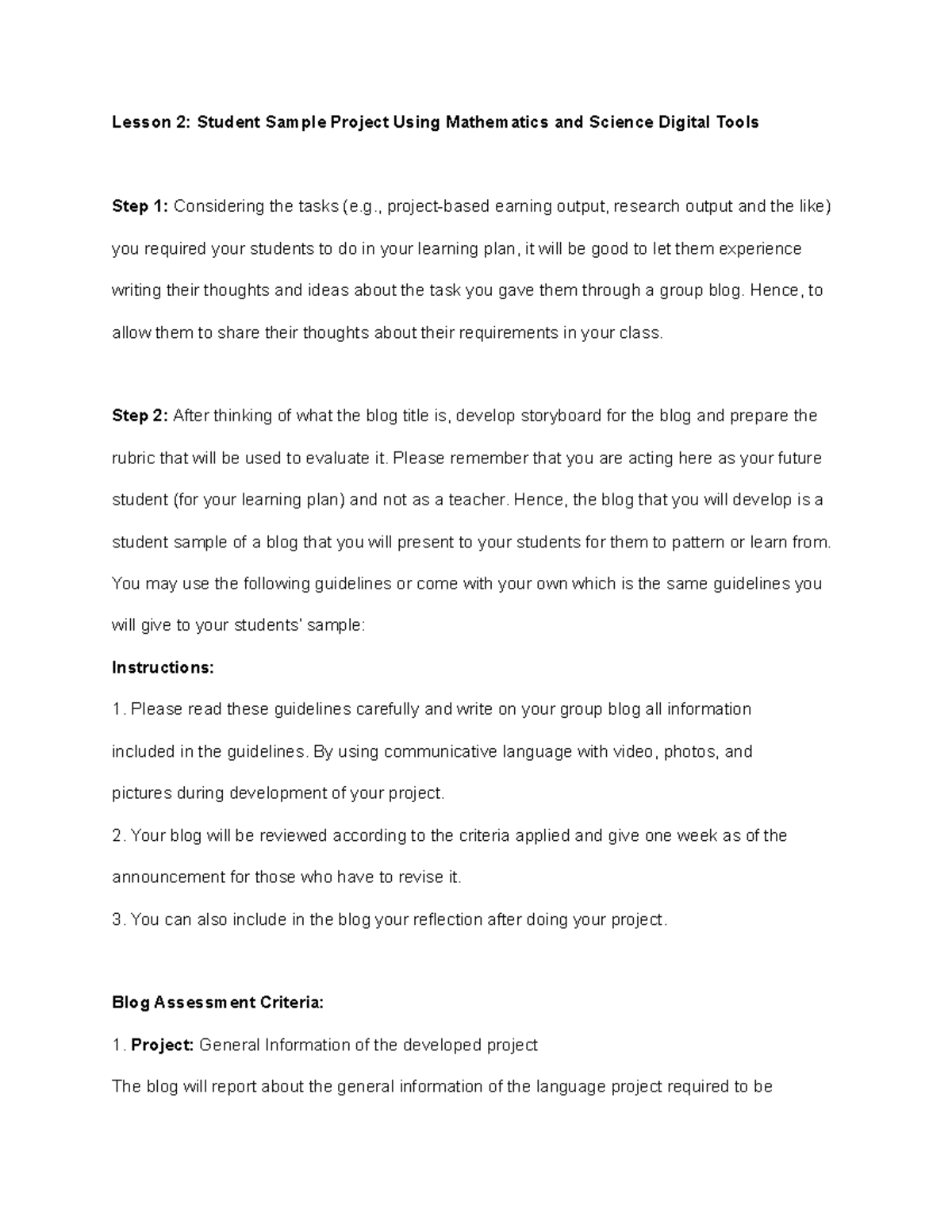 Lesson 2 - Assignments - Lesson 2: Student Sample Project Using ...