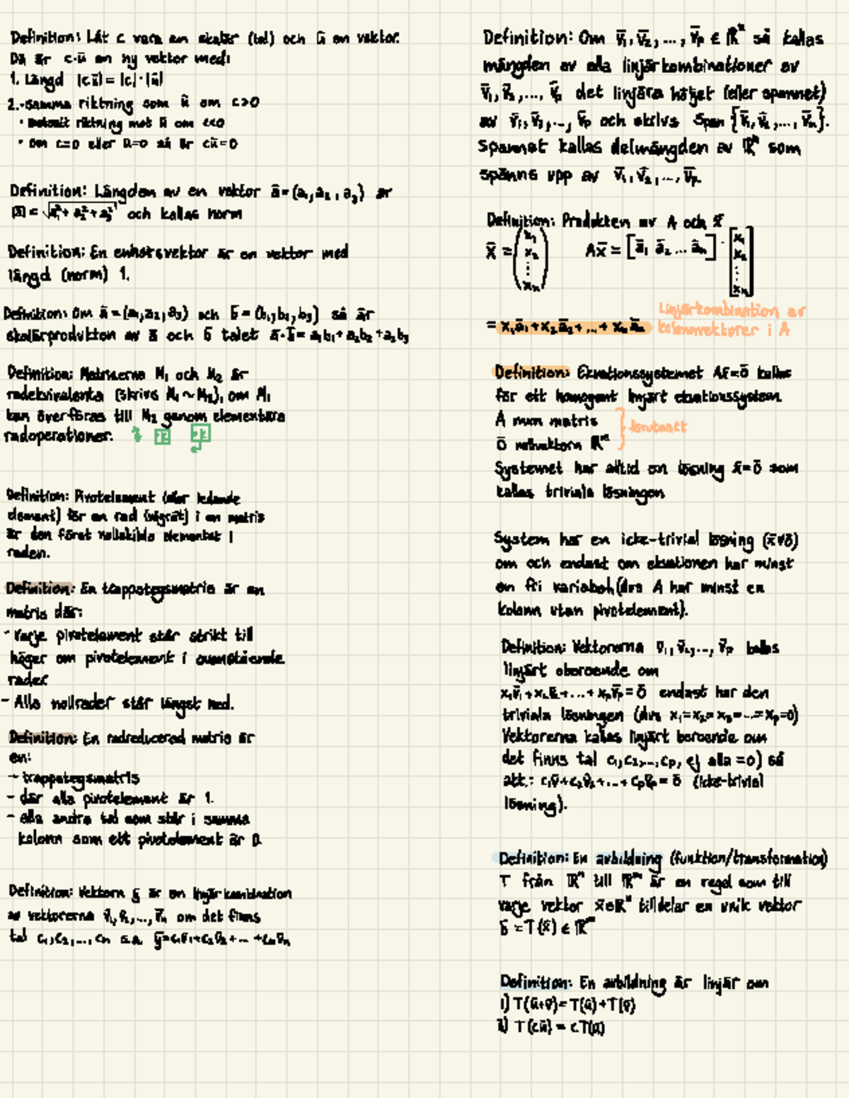 Definitioner mve480 - Definition:Lat c vara en skalar Itall och ien ...