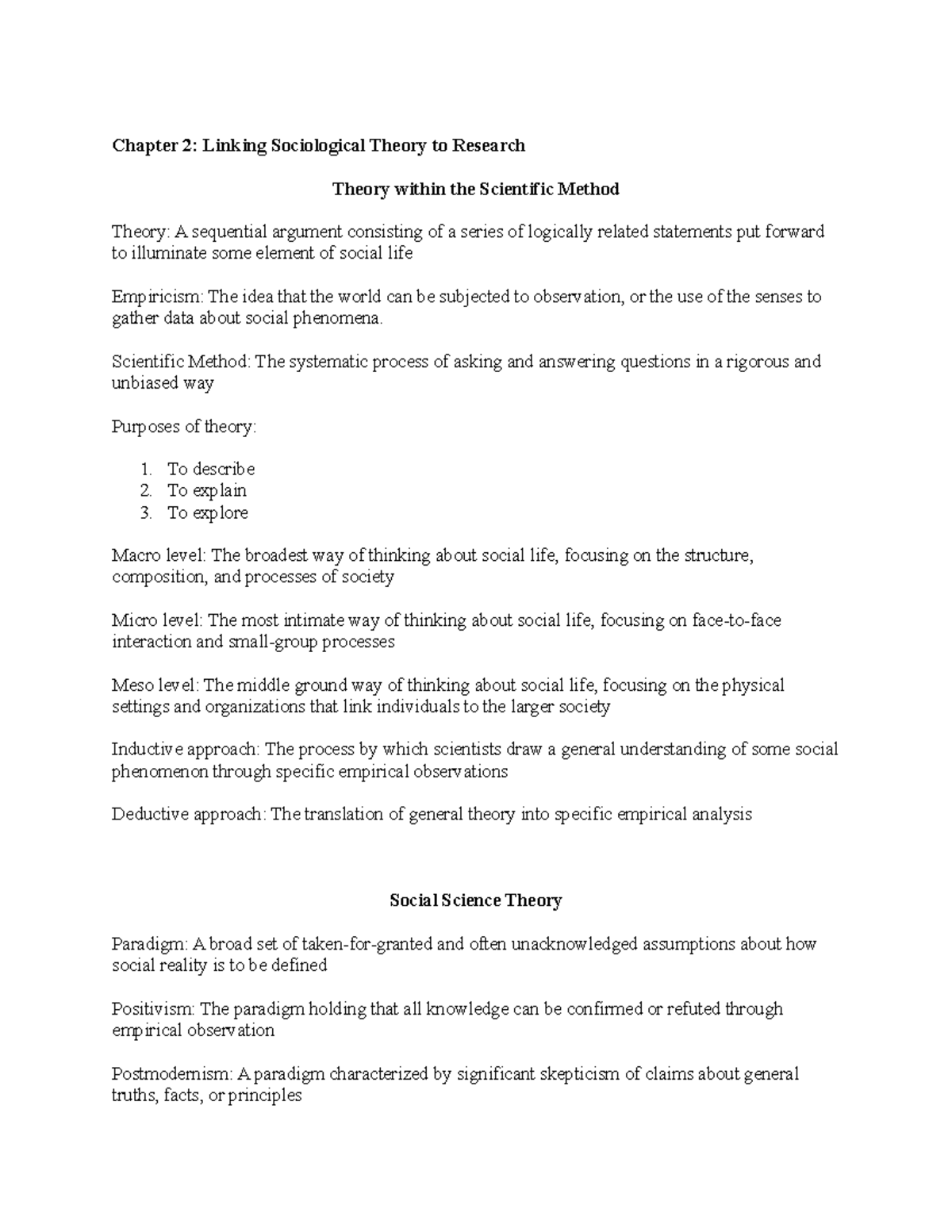 Ch. 2 Notes - Chapter 2: Linking Sociological Theory to Research Theory ...